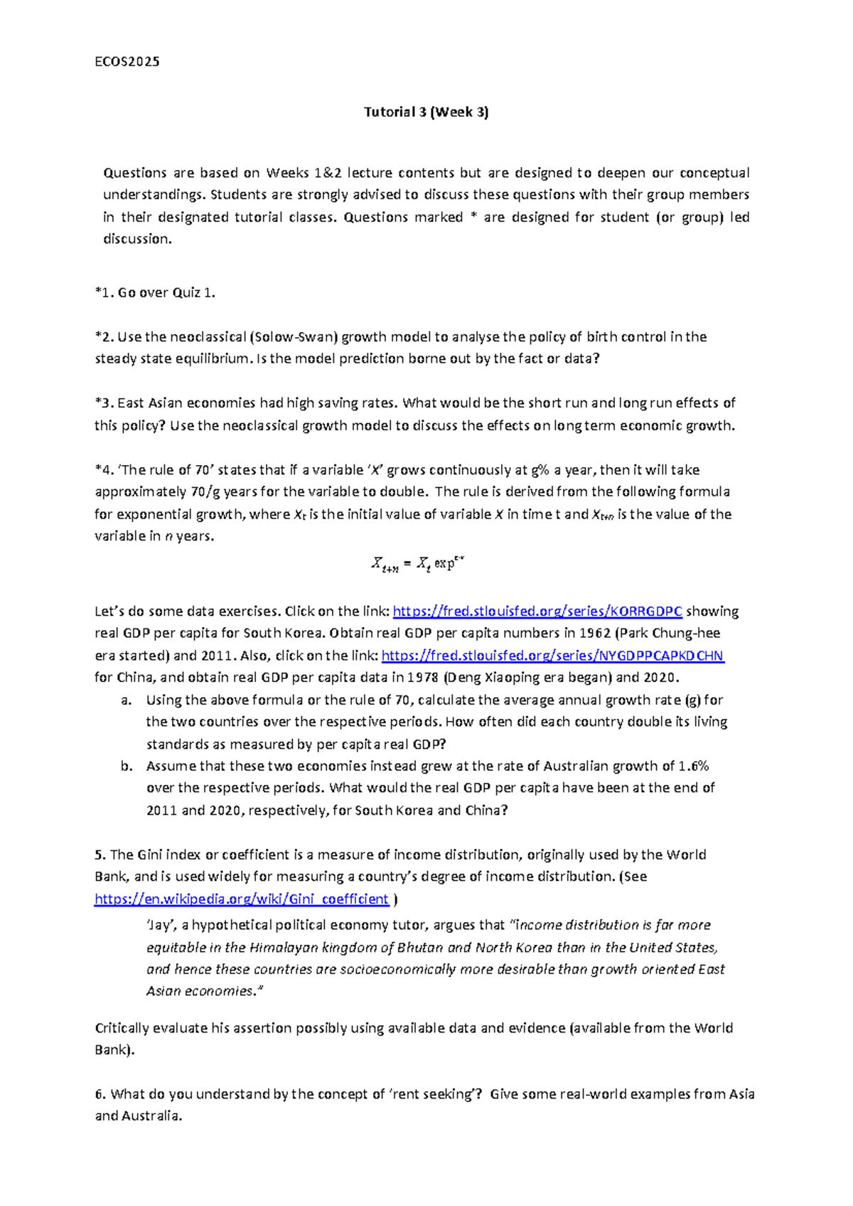 Tutorial 3 - ECOS Tutorial 3 (Week 3) Questions are based on Weeks 1&2 ...