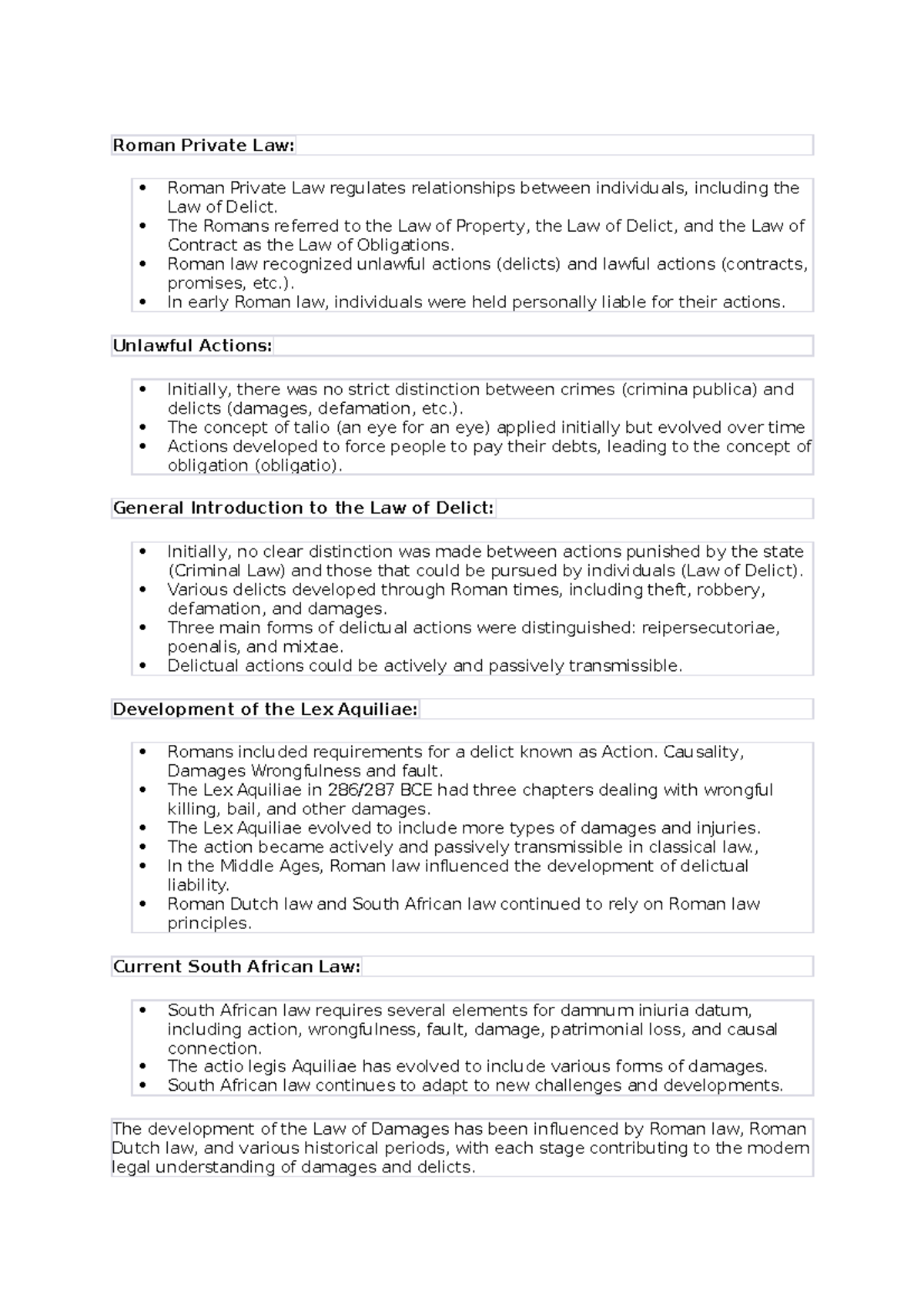 Roman Private Law - The Romans referred to the Law of Property, the Law ...