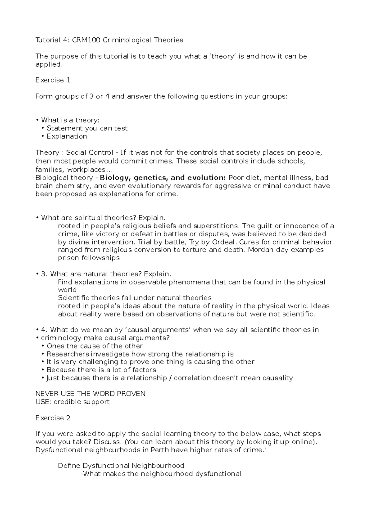 Tut 4 Criminological Theories - Tutorial 4: CRM100 Criminological ...