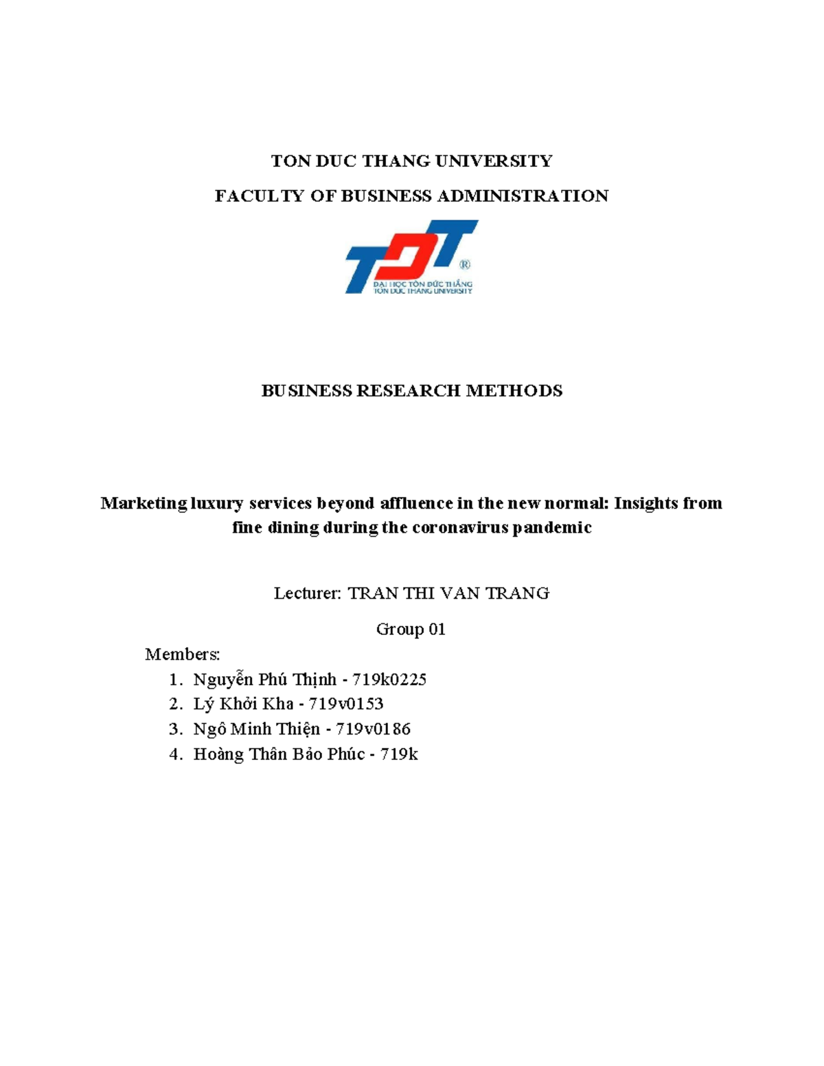 BRM 2024 - final essays - TON DUC THANG UNIVERSITY FACULTY OF BUSINESS ADMINISTRATION BUSINESS ...