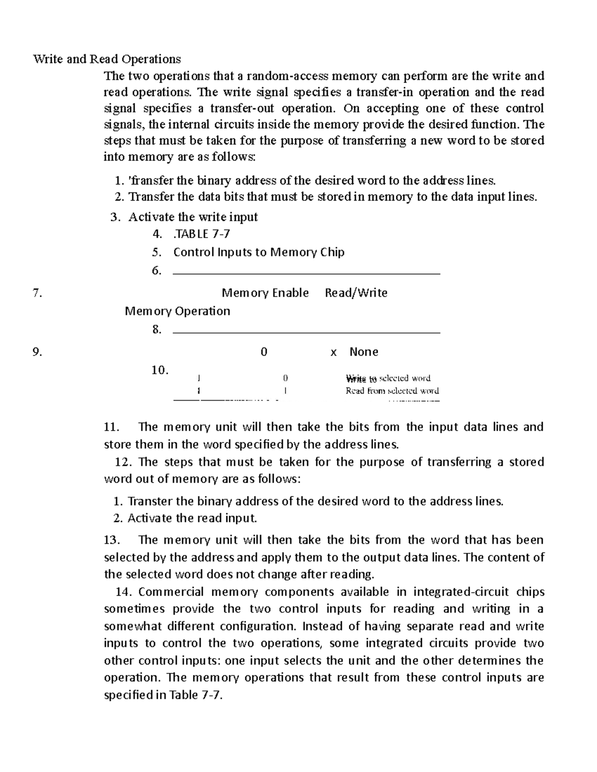 Write and Read Operations - The write signal specifies a transfer-in ...