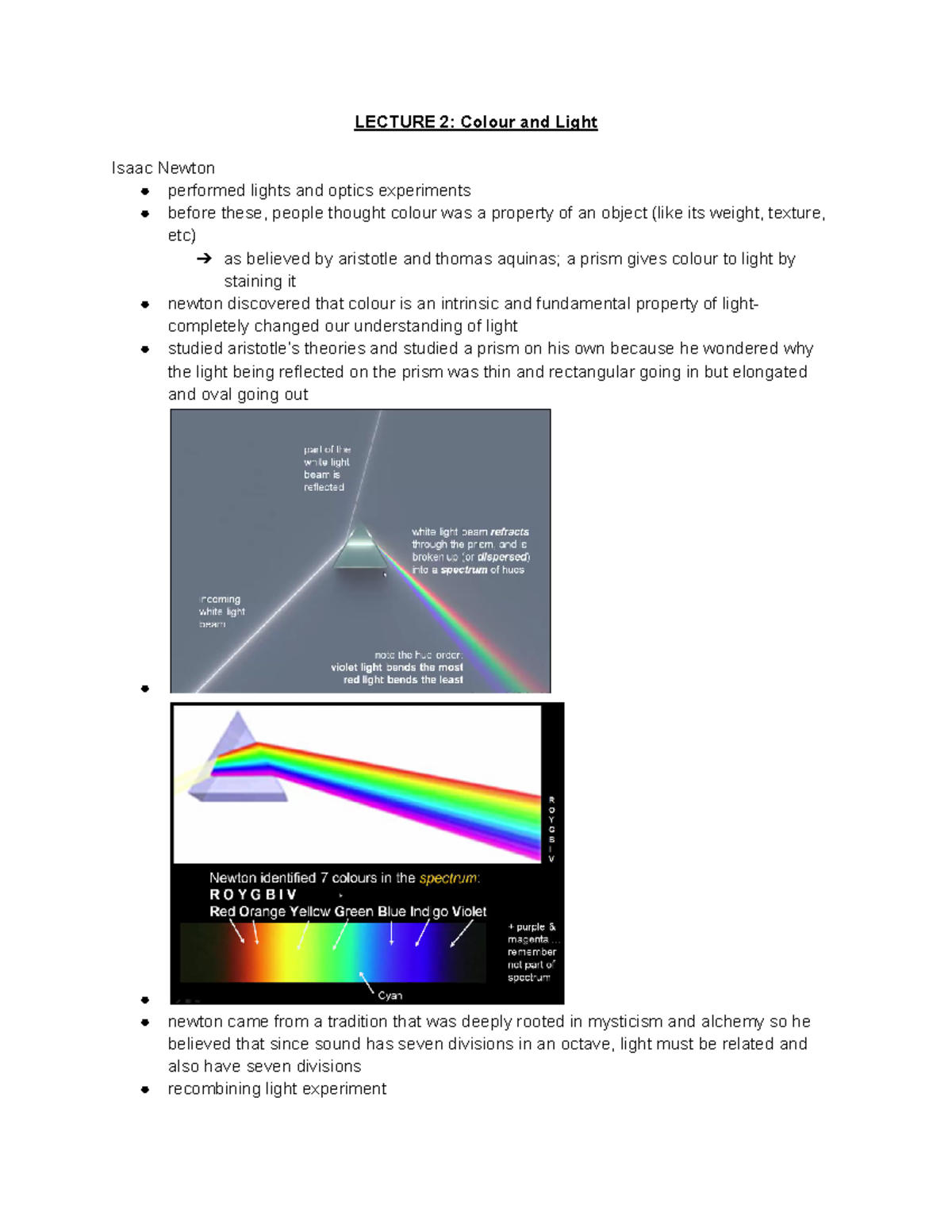 Lecture 2: Colour and Light - LECTURE 2: Colour and Light Isaac Newton ...