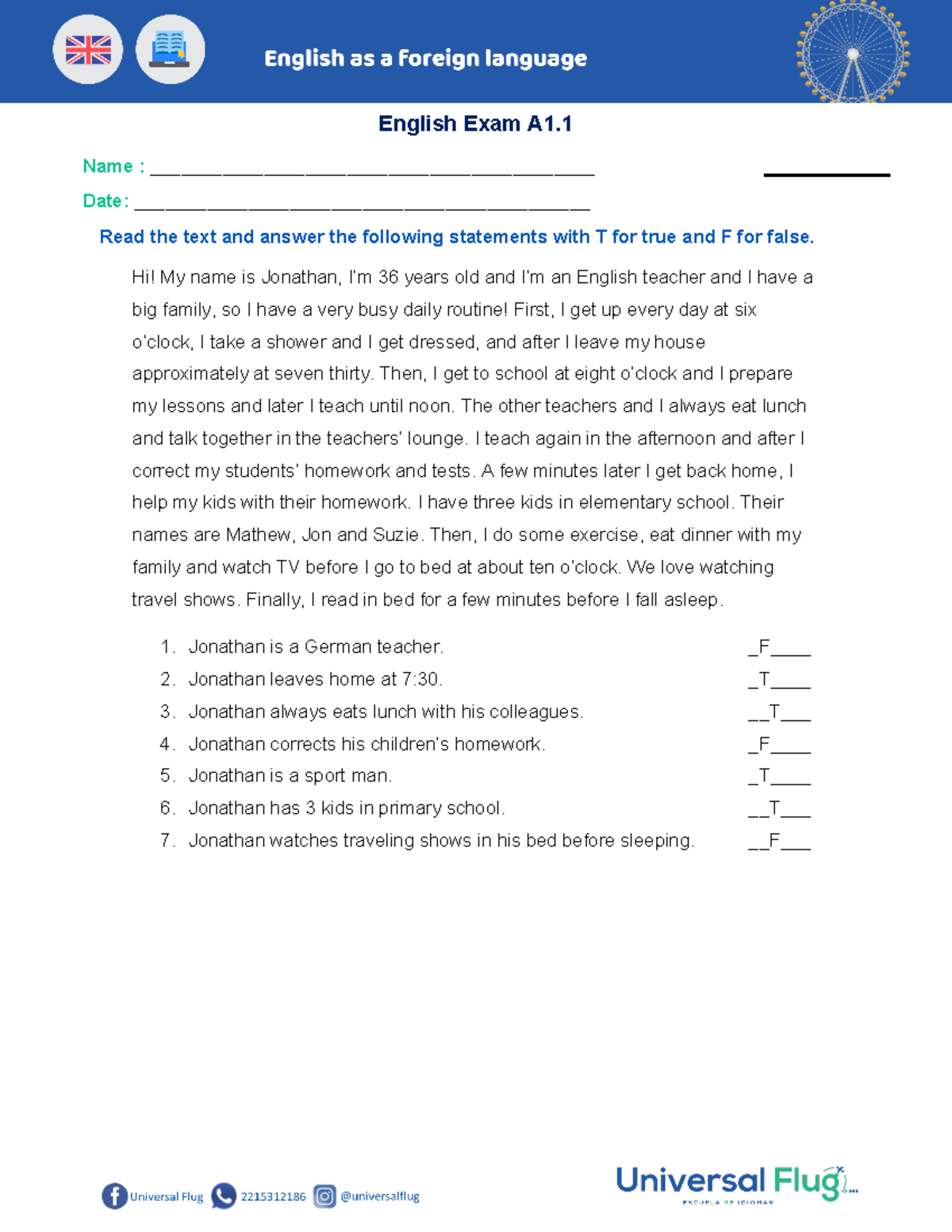 A1.1 Exam - English Exam A1. Name ...