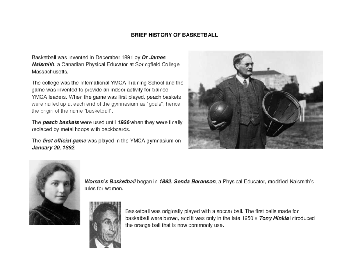 Lesson 1 - Physical Education - History of Basketball - BRIEF HISTORY ...