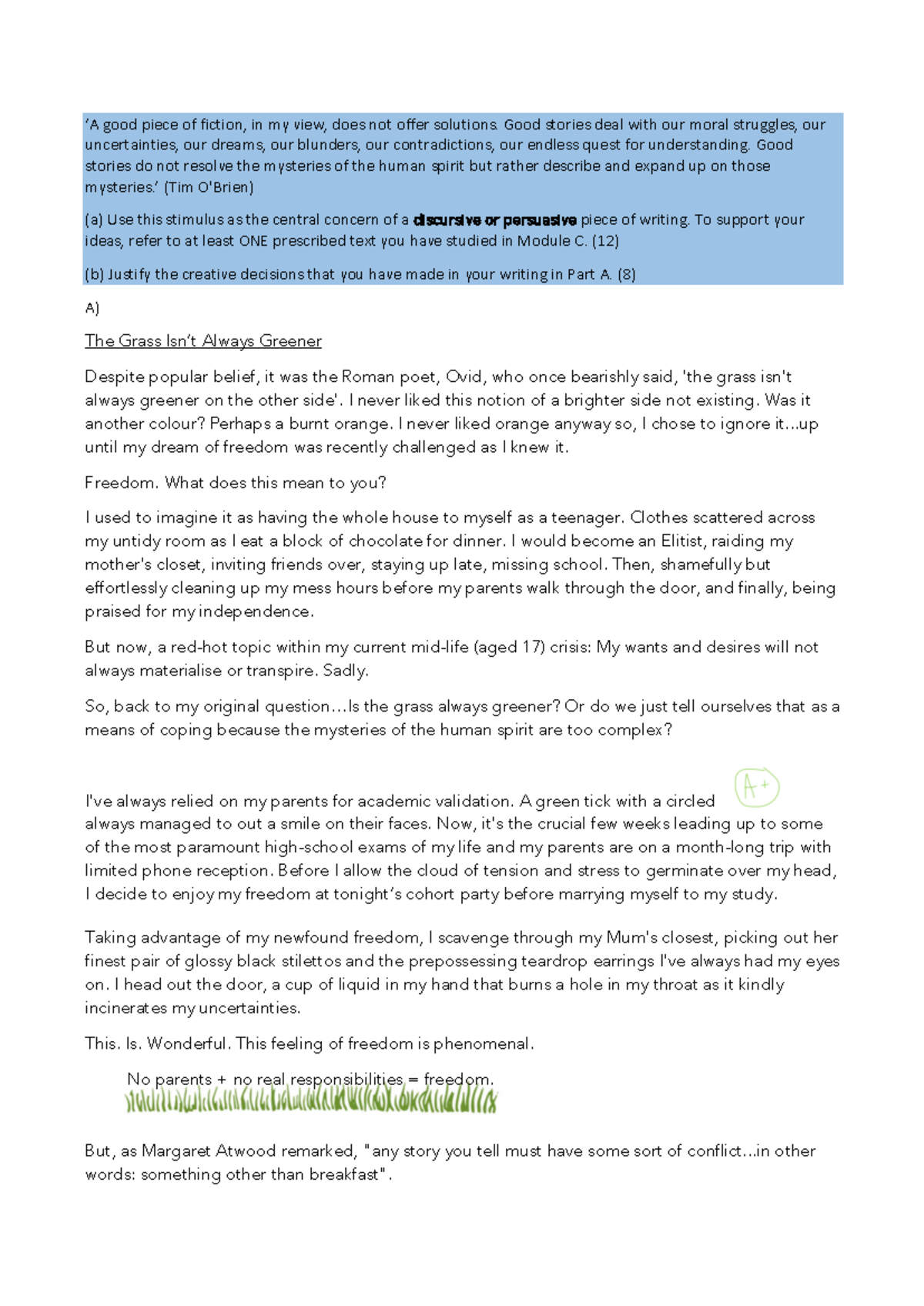 Example of discursive - ‘A good piece of fiction, in my view, does not ...