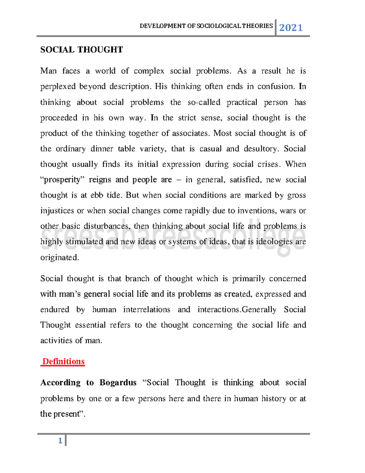 Sociology Sem II notes Ba English - SOCIAL THOUGHT Man faces a world of ...