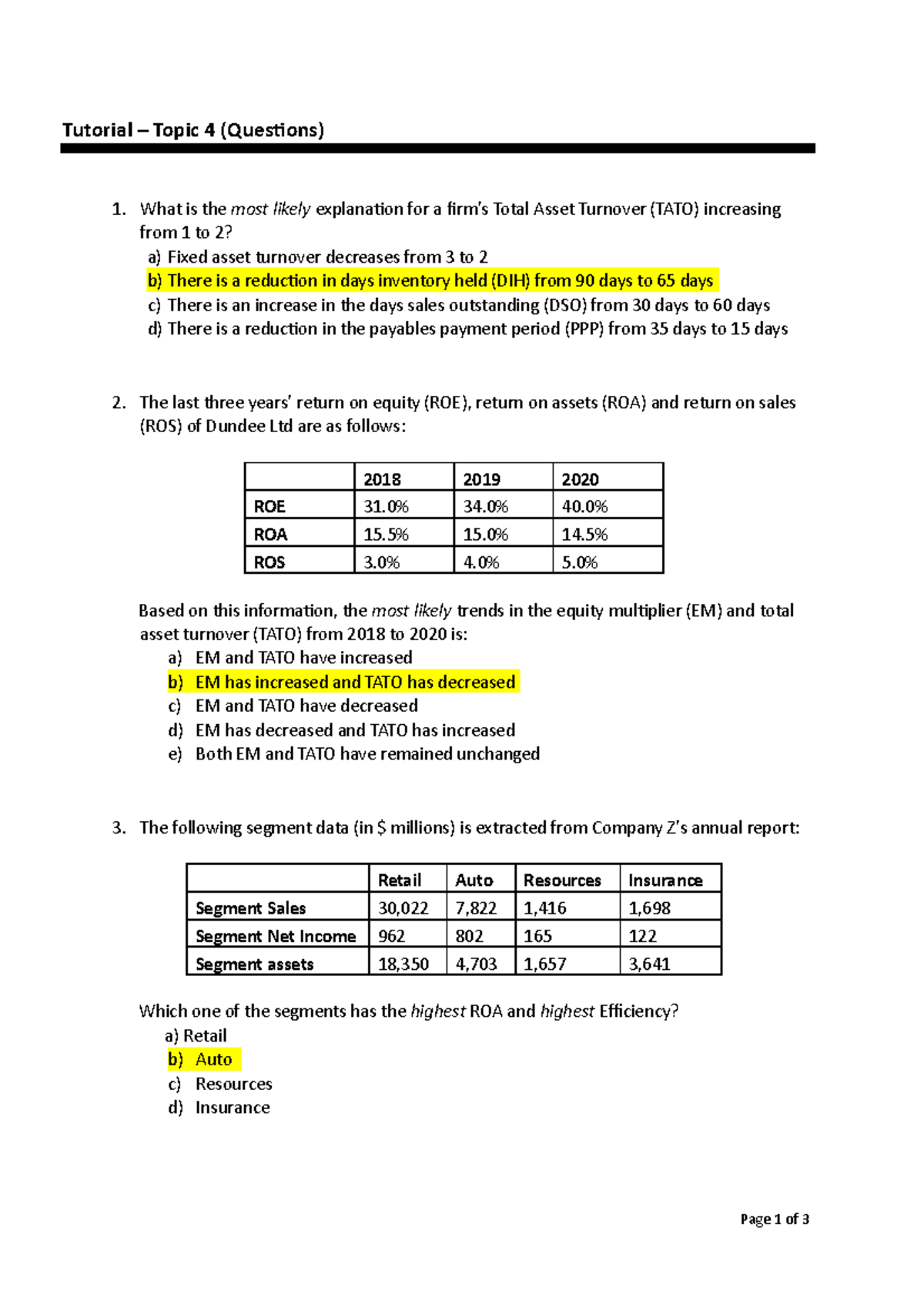 Tutorial (Q) Topic 4 – Financial Statement Analysis - Tutorial – Topic ...