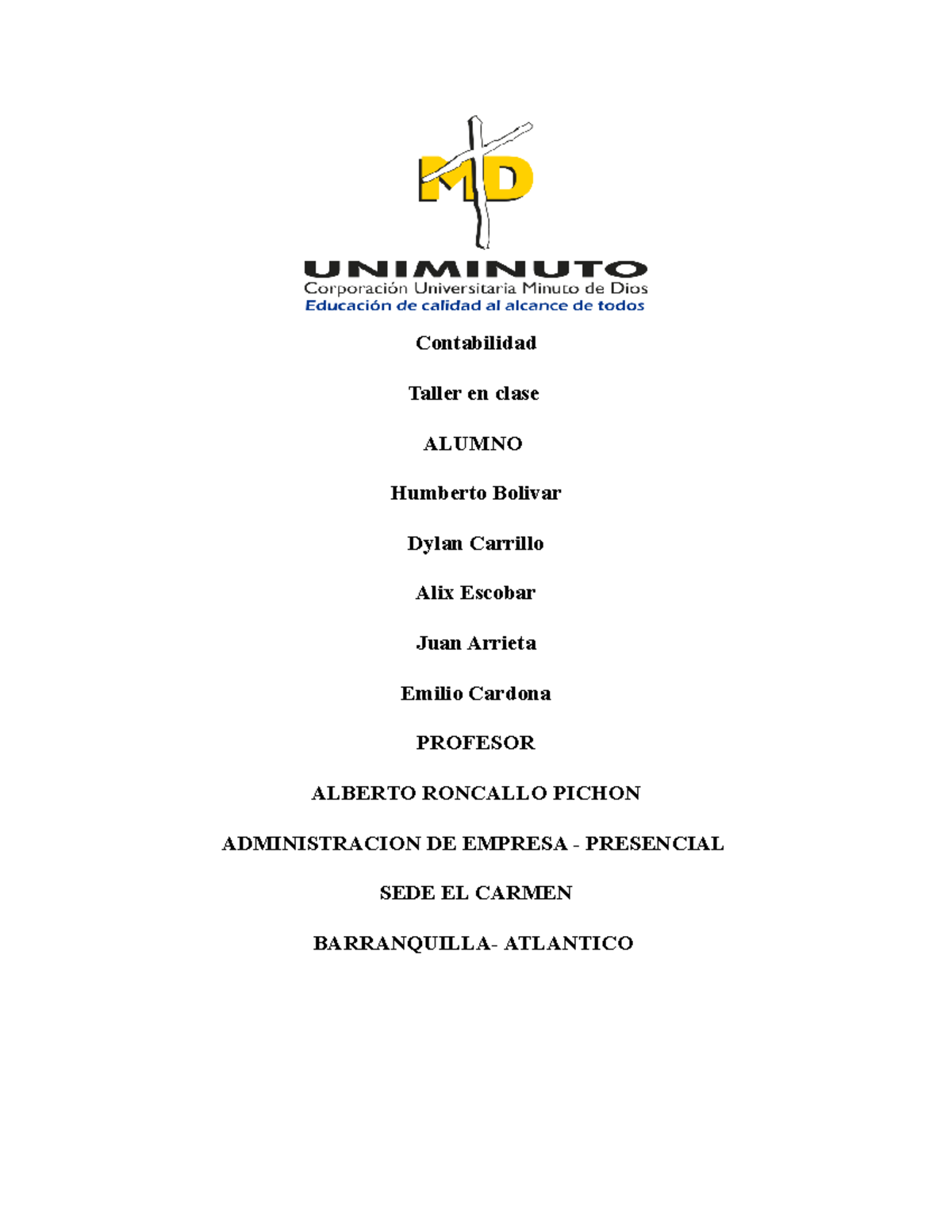 Taller en clase - ,,,,, - Contabilidad Taller en clase ALUMNO Humberto ...