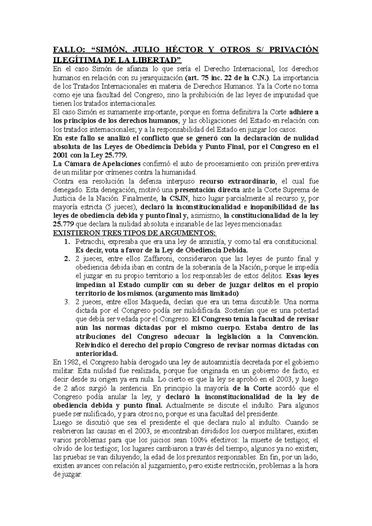 Fallo simon - FALLO: “SIMÓN, JULIO HÉCTOR Y OTROS S/ PRIVACIÓN ...