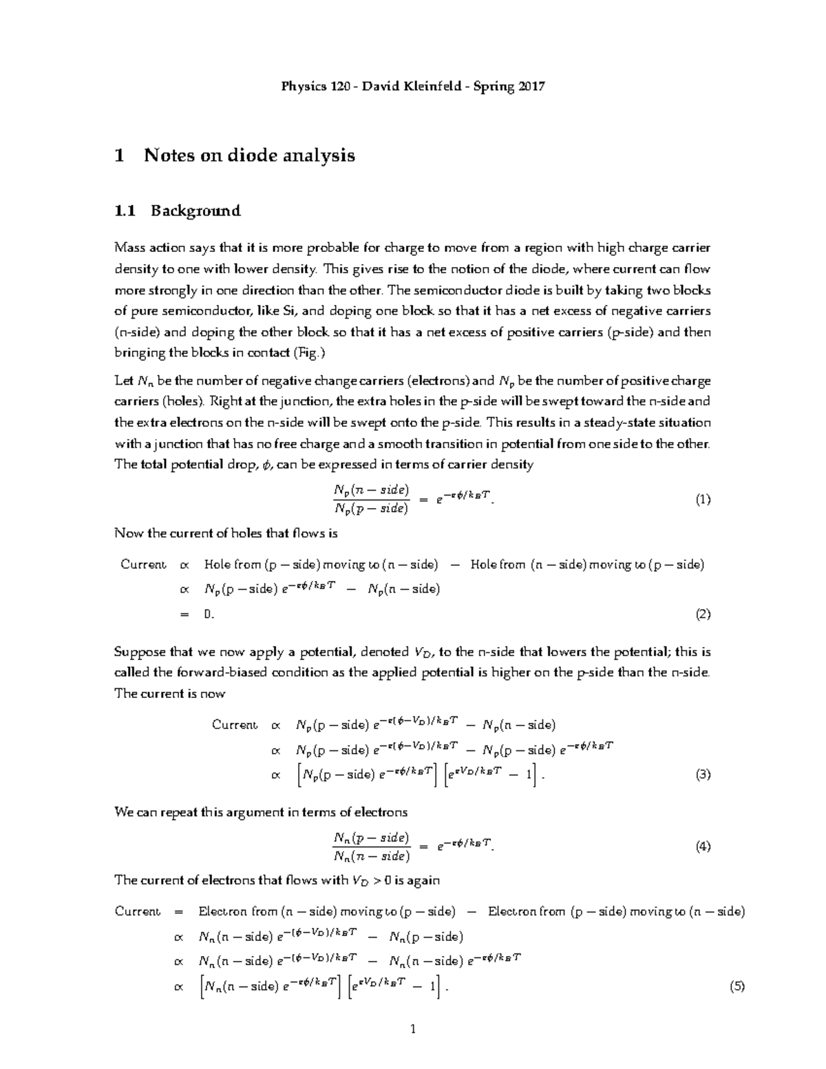 Diode analysis - Physics 120 - David Kleinfeld - Spring 2017 1 Notes on ...