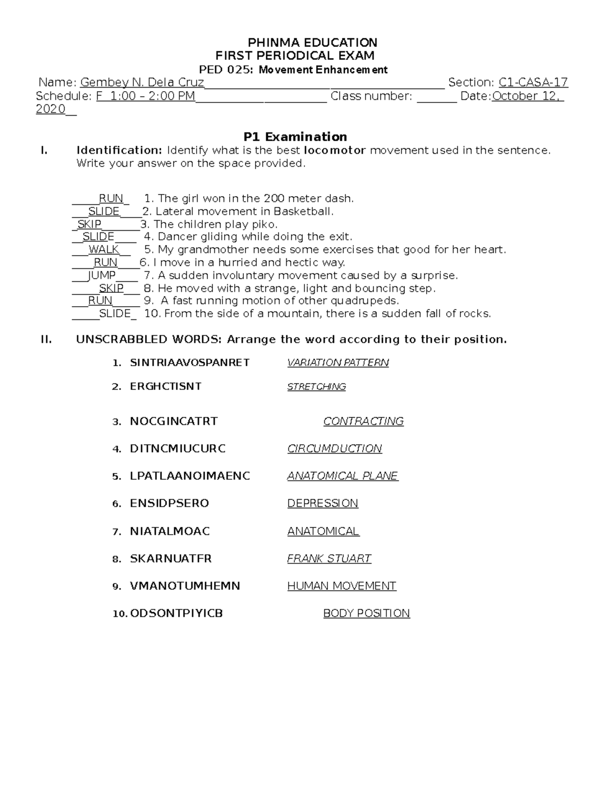 EXAM-PED-025-P1 2021 - This physical education is the exam paper ...
