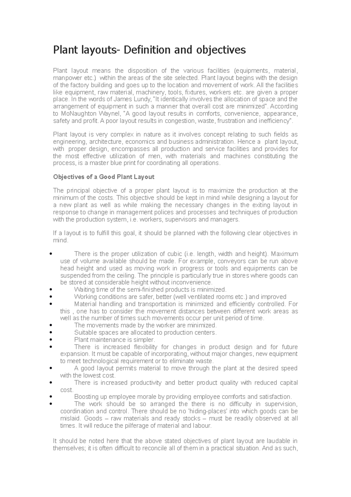 Plant layouts - Lecture material only - Plant layouts- Definition and ...