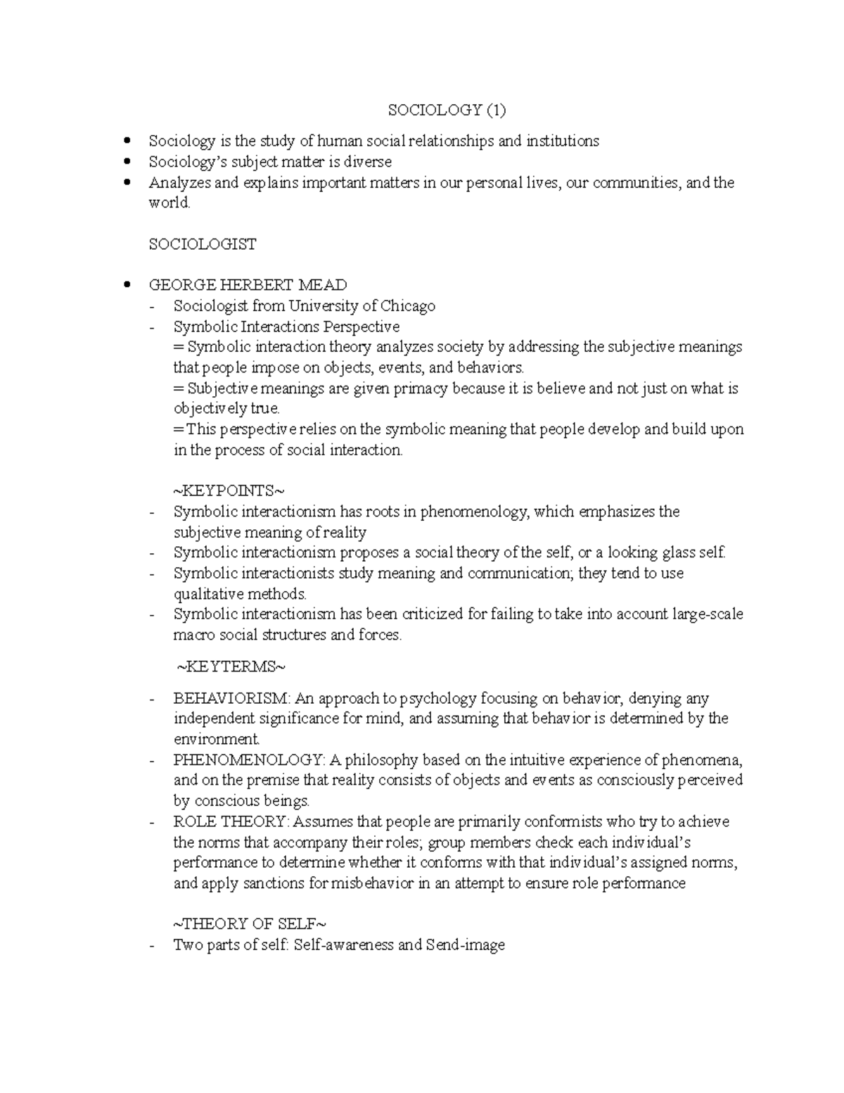 Sociology- Understanding THE SELF - SOCIOLOGY (1) Sociology is the ...