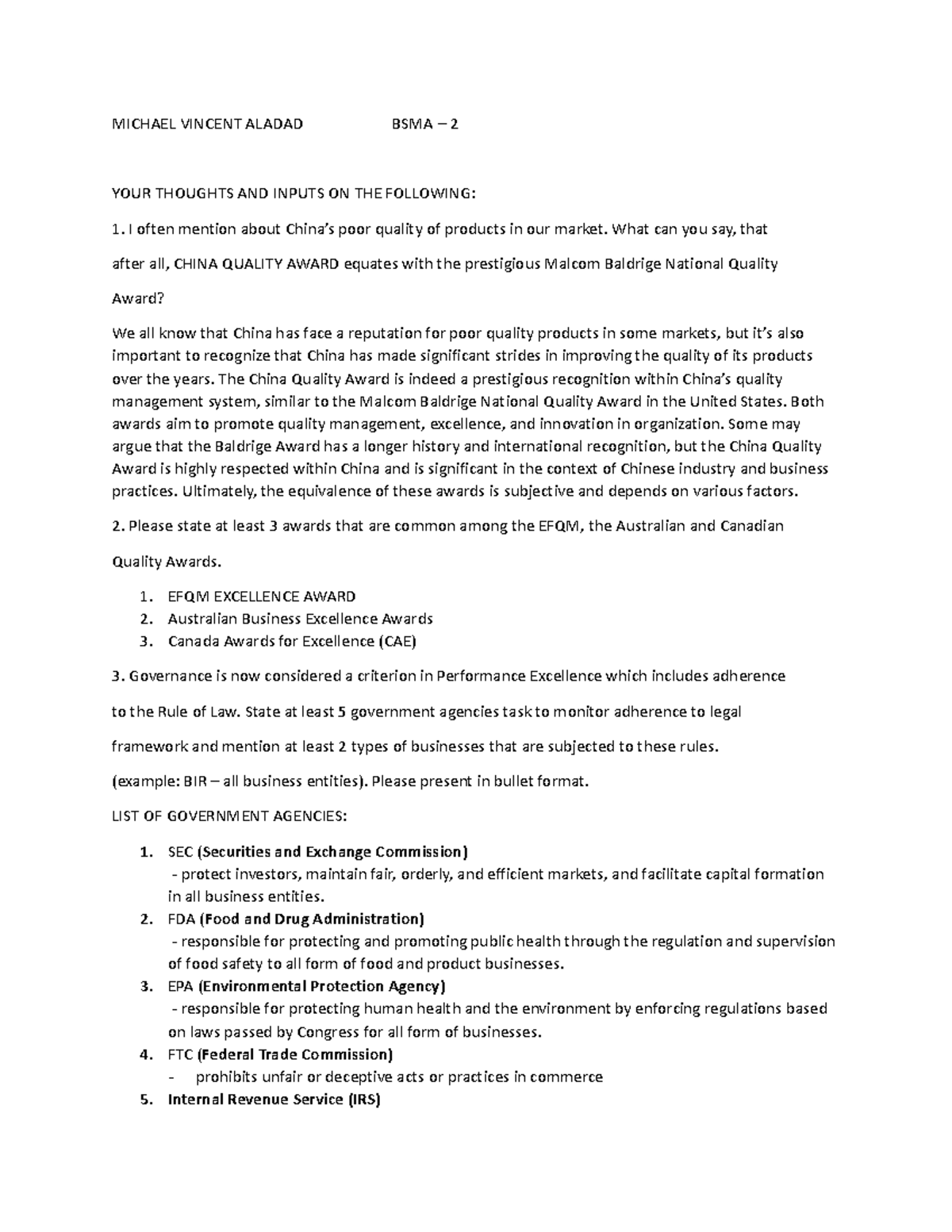 CBM100- Aladad - MICHAEL VINCENT ALADAD BSMA – 2 YOUR THOUGHTS AND ...