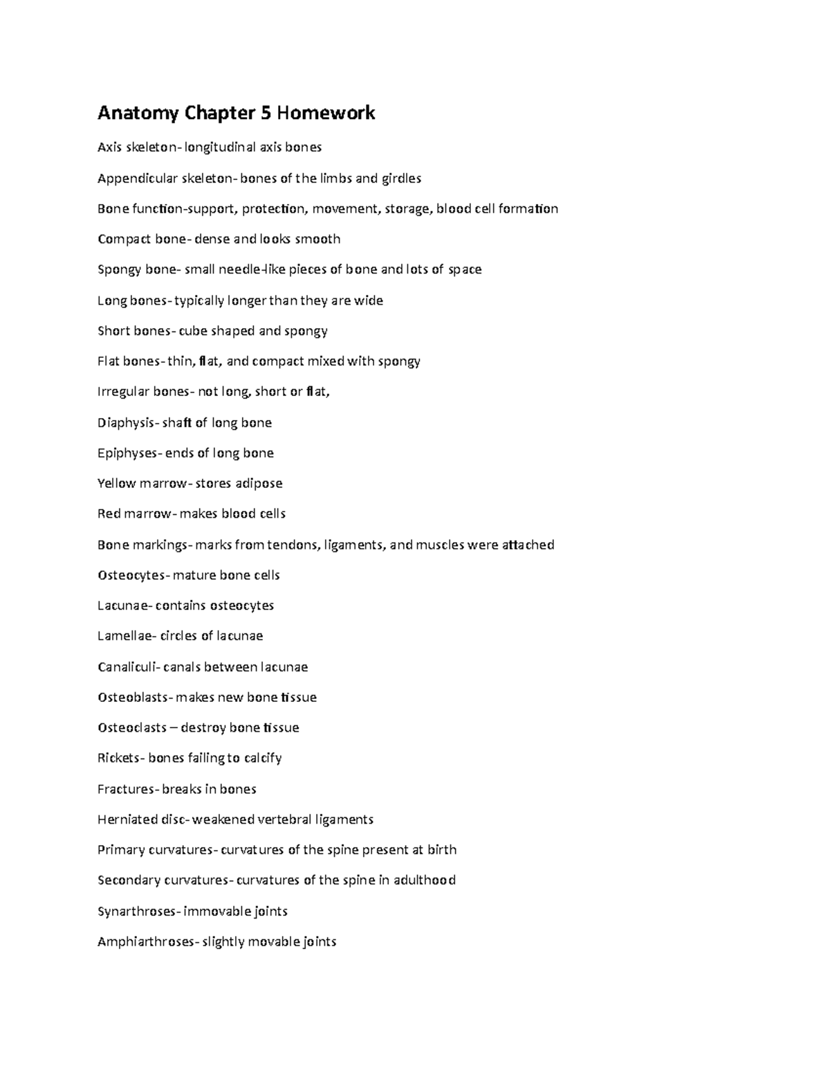 Anatomy Chapter 5 Homework - Anatomy Chapter 5 Homework Axis skeleton ...