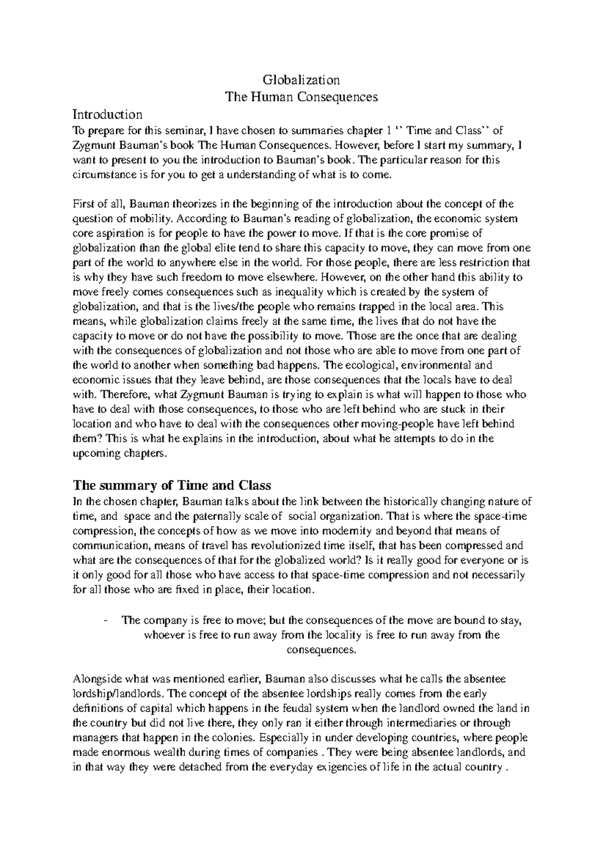 Globalization chapter 1 - Globalization The Human Consequences Introduction To prepare for this ...