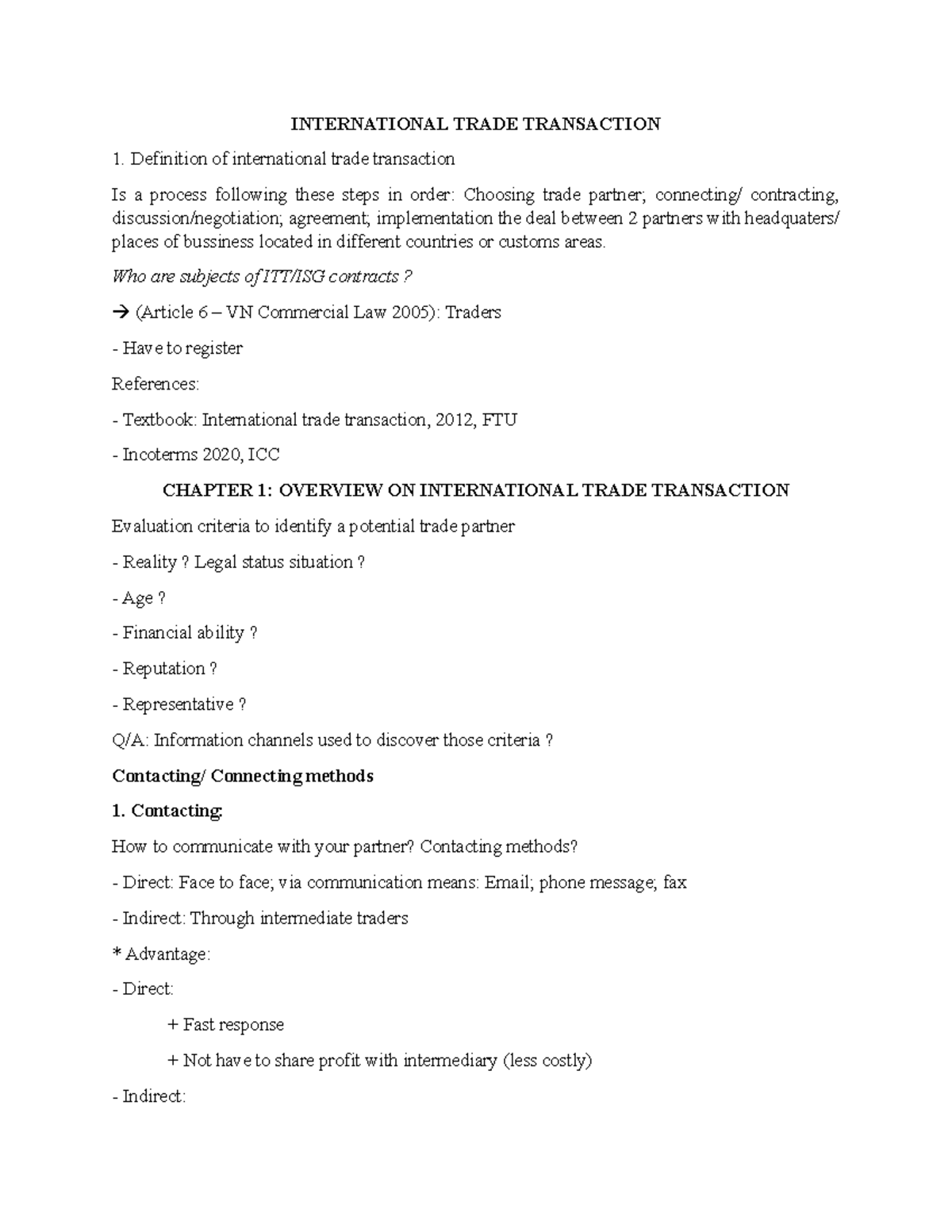 International Trade Transaction - INTERNATIONAL TRADE TRANSACTION ...