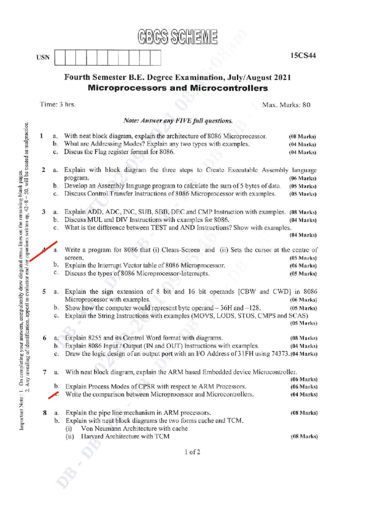 MP Pyq - MICROPROCESSOR - CBCS SCHEME USN 15CS44 Fourth Semester B. Degree Examination, 2021 ...