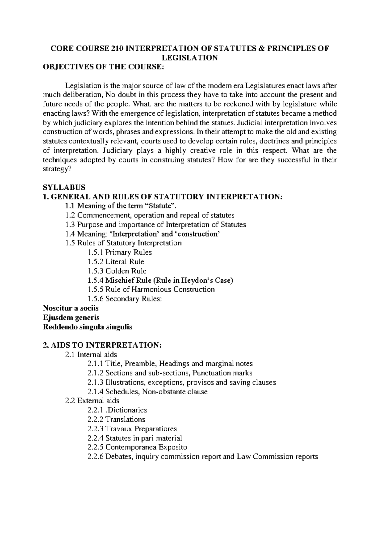 Llb 210 Notes On Interprtaion Of Core Course 210 Interpretation Of