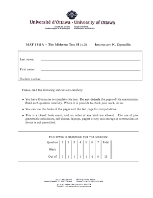 MAT1341 Midterm 2 Practice exam - MAT 1341 – Midterm 2 Practice Exam Let S = {(1, 1 , 0 , 0), (0 ...