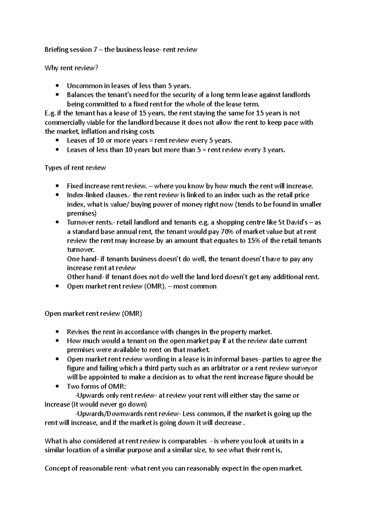 Rent review - commercial property - Briefing session 7 – the business ...
