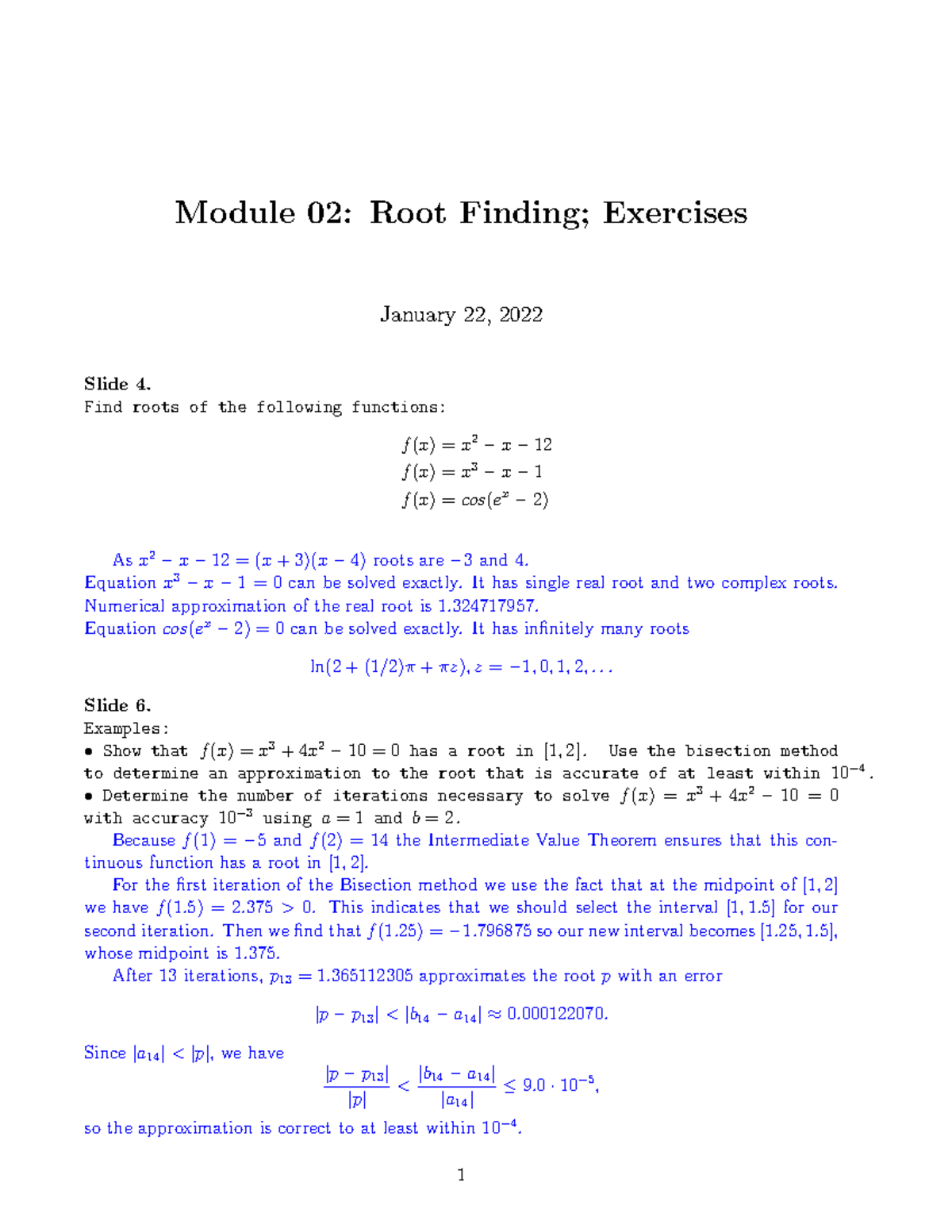 Exsercises 02 - Module 02: Root Finding; Exercises January 22, 2022 ...
