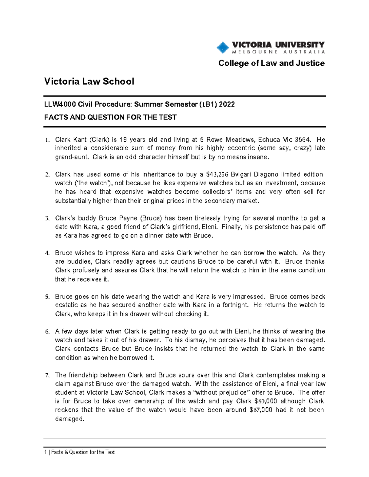 LLW4000 1B1 2022 Facts & Question for Test - LLW4000 - VU - Studocu