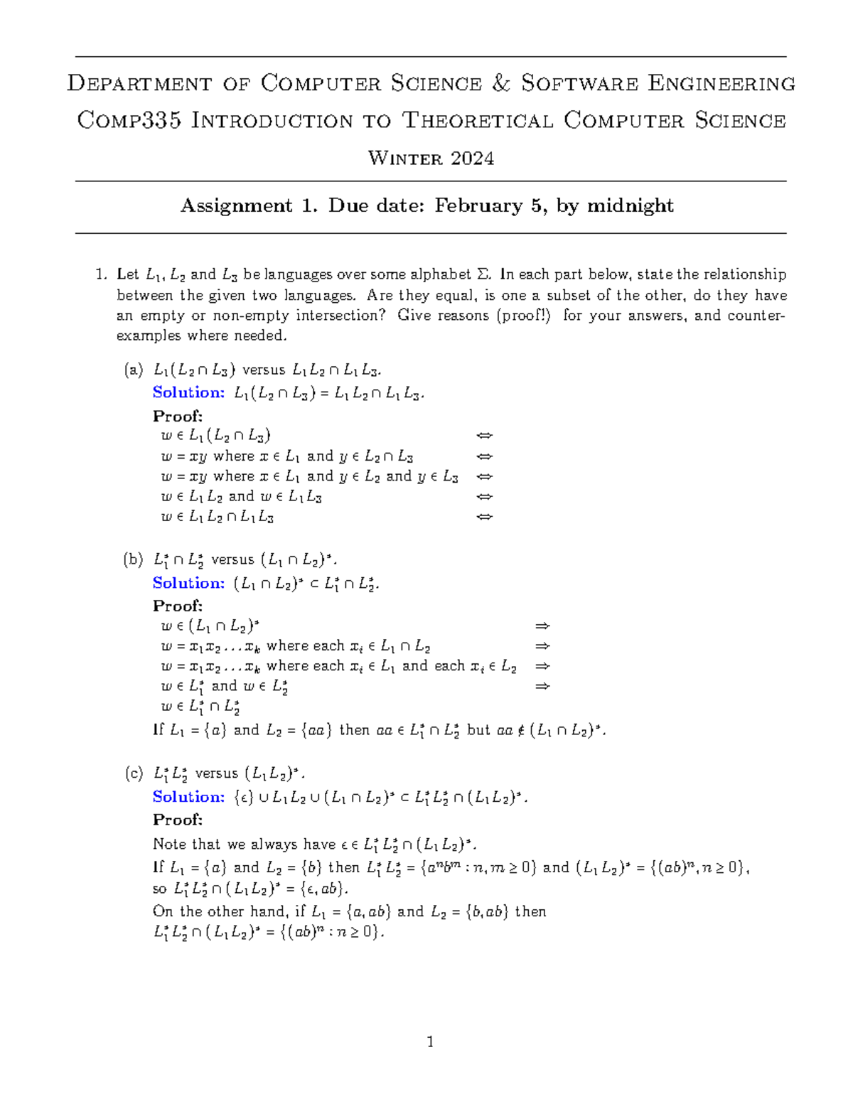 A1 Comp335 - Solution - Department of Computer Science & Software Engineering Comp335 - Studocu
