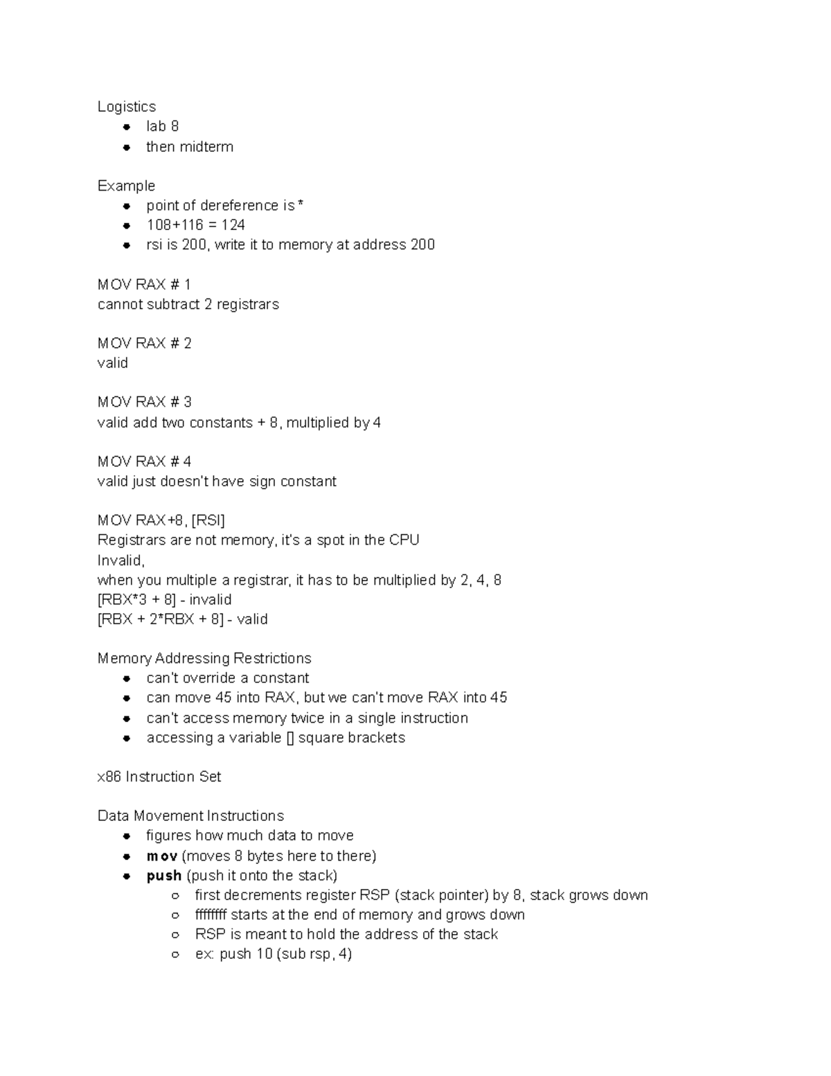 W10D2 - CS 2150 as taught by Aaron Bloomfield - Logistics lab 8 then midterm Example point of ...