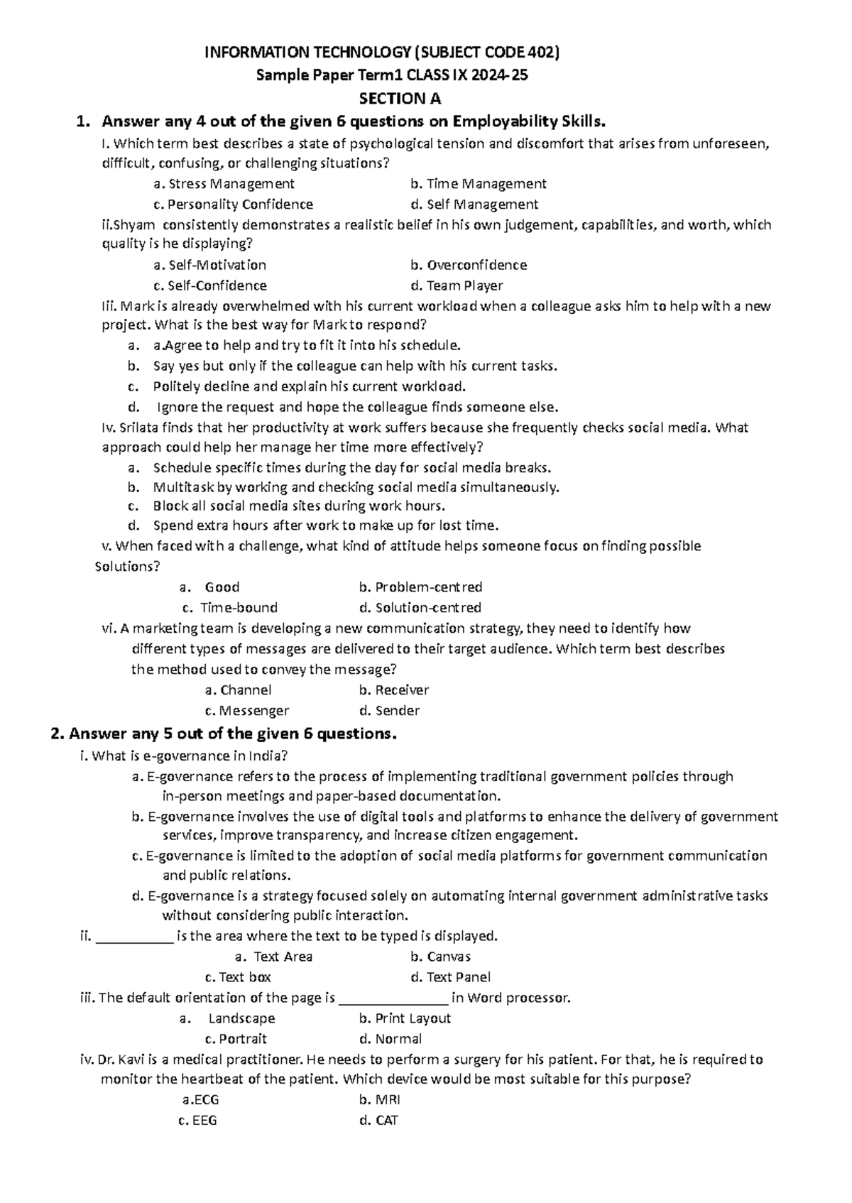 IT Sample Paper - INFORMATION TECHNOLOGY (SUBJECT CODE 402) Sample ...