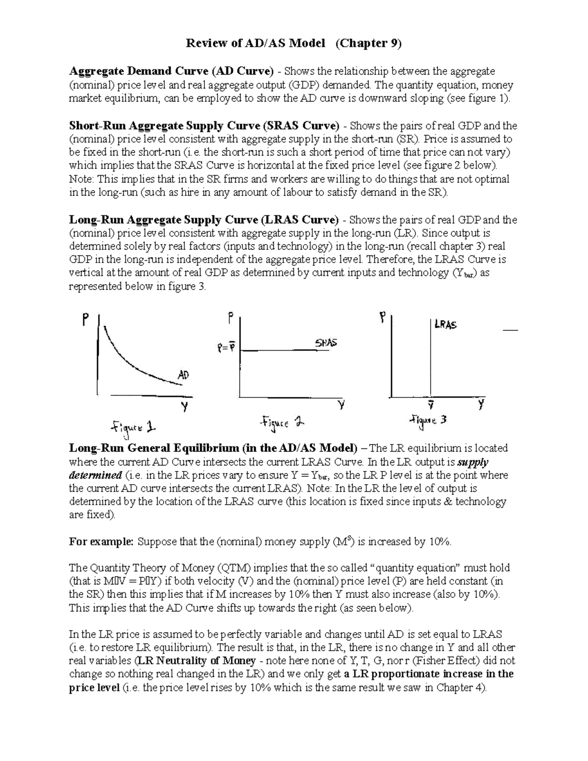 Ch9 AS AD Model 1 - Chapter notes for 9 - Review of AD/AS Model ...