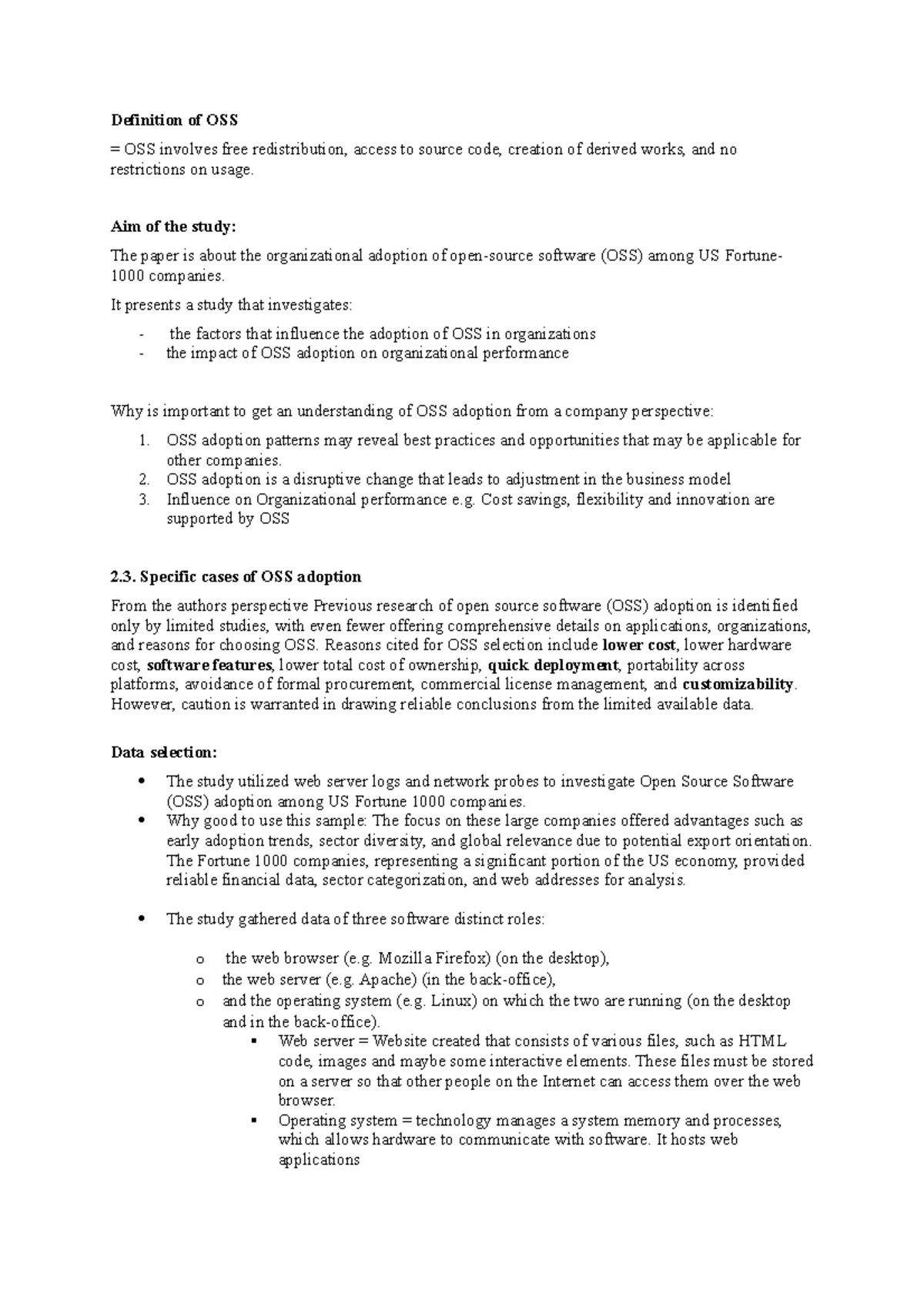 Paper Facilitation Summary - Definition of OSS = OSS involves free ...
