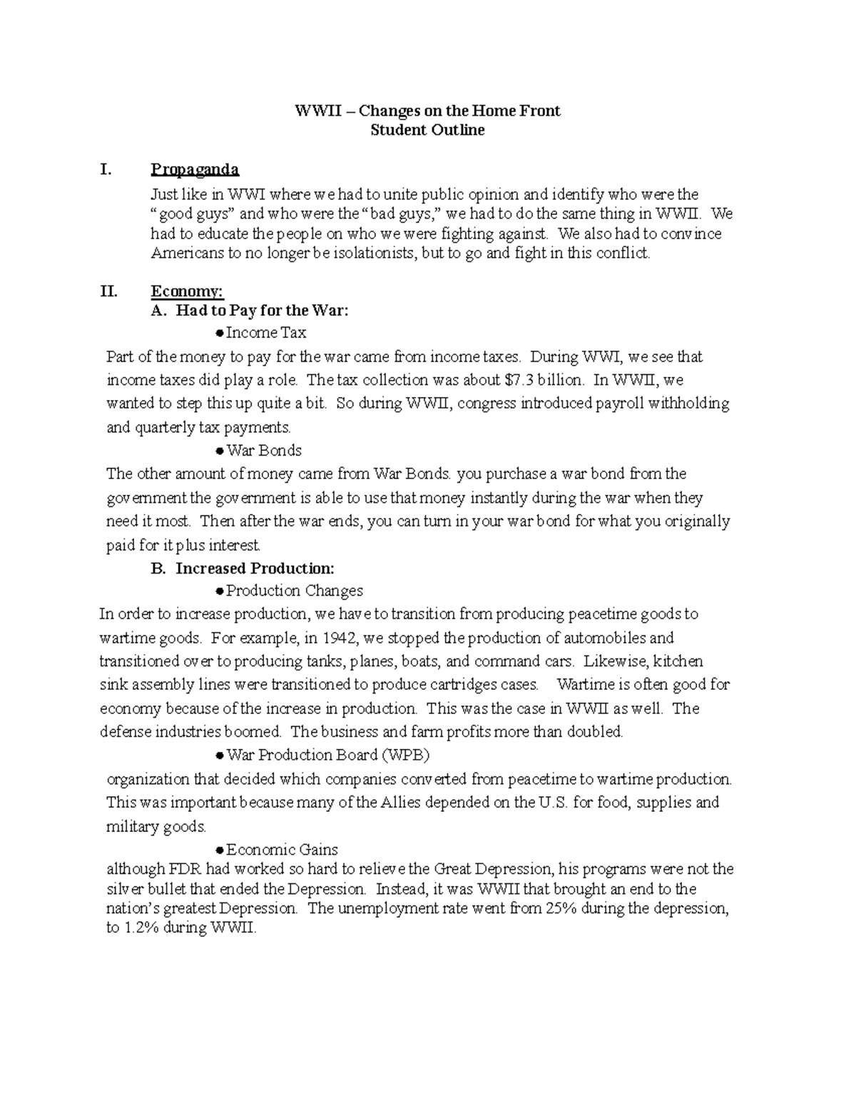 WWII - Changes on the Home Front Student Outline - Propaganda Just like ...