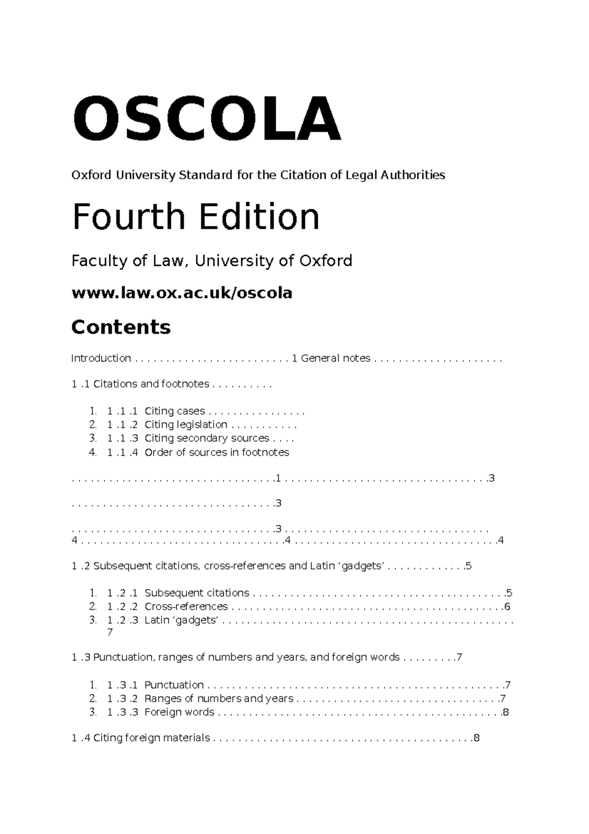 Oscola referencing - OSCOLA Oxford University Standard for the Citation ...