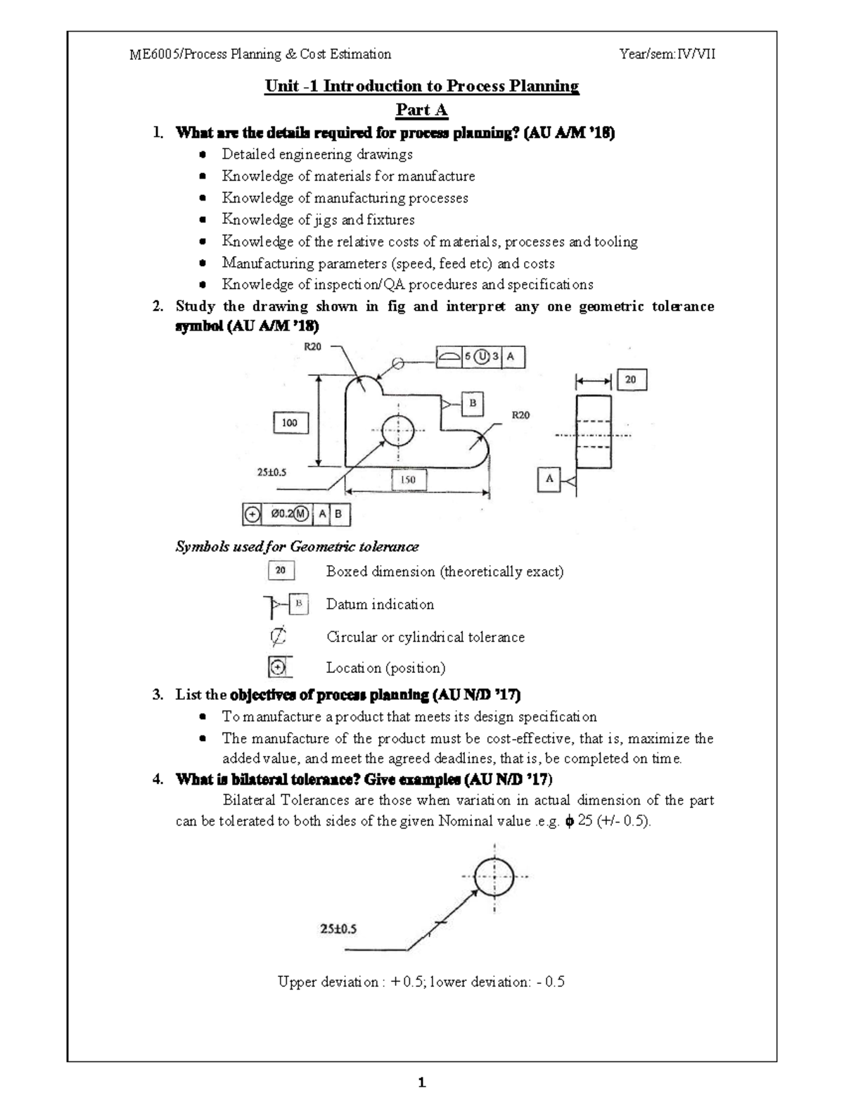 Book - PPCE unit 1 - Be. Mech - Unit -1 Introduction to Process Planning Part A 1. Detailed ...