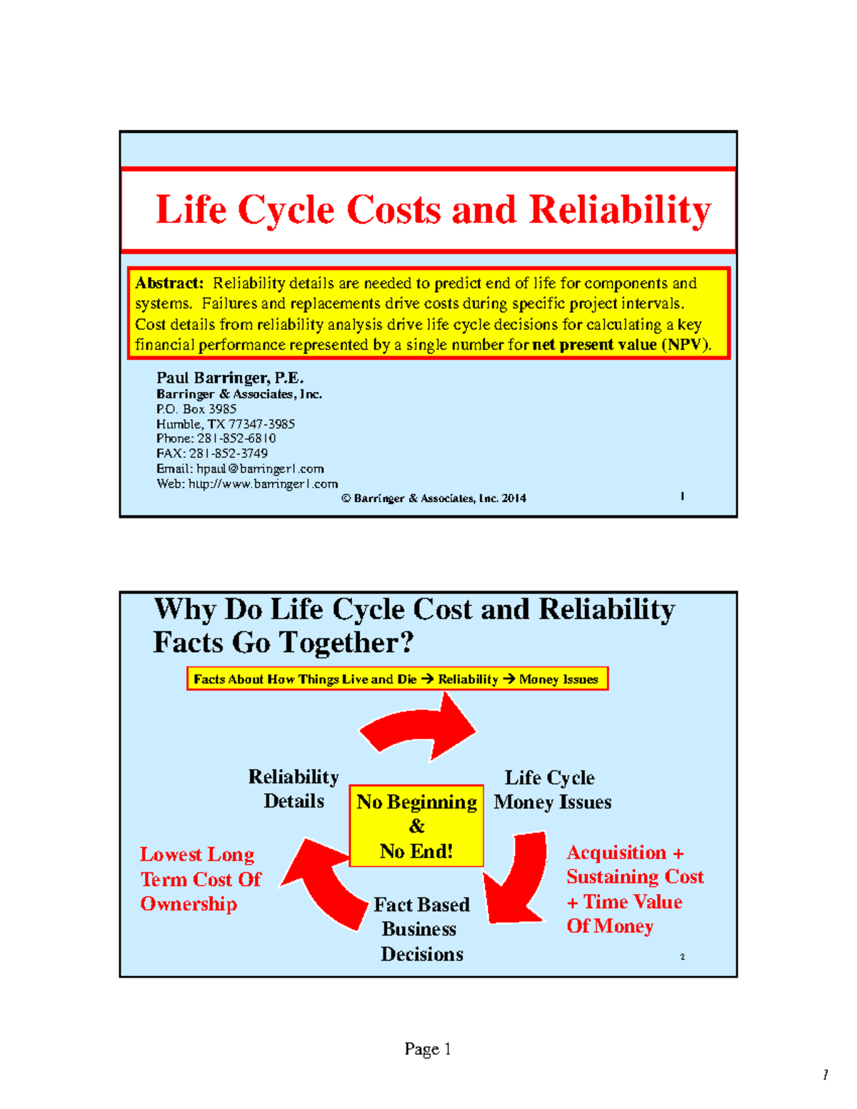 Life Cycle Cost and Reliability 2 Per Page - Page 1 1 Abstract ...