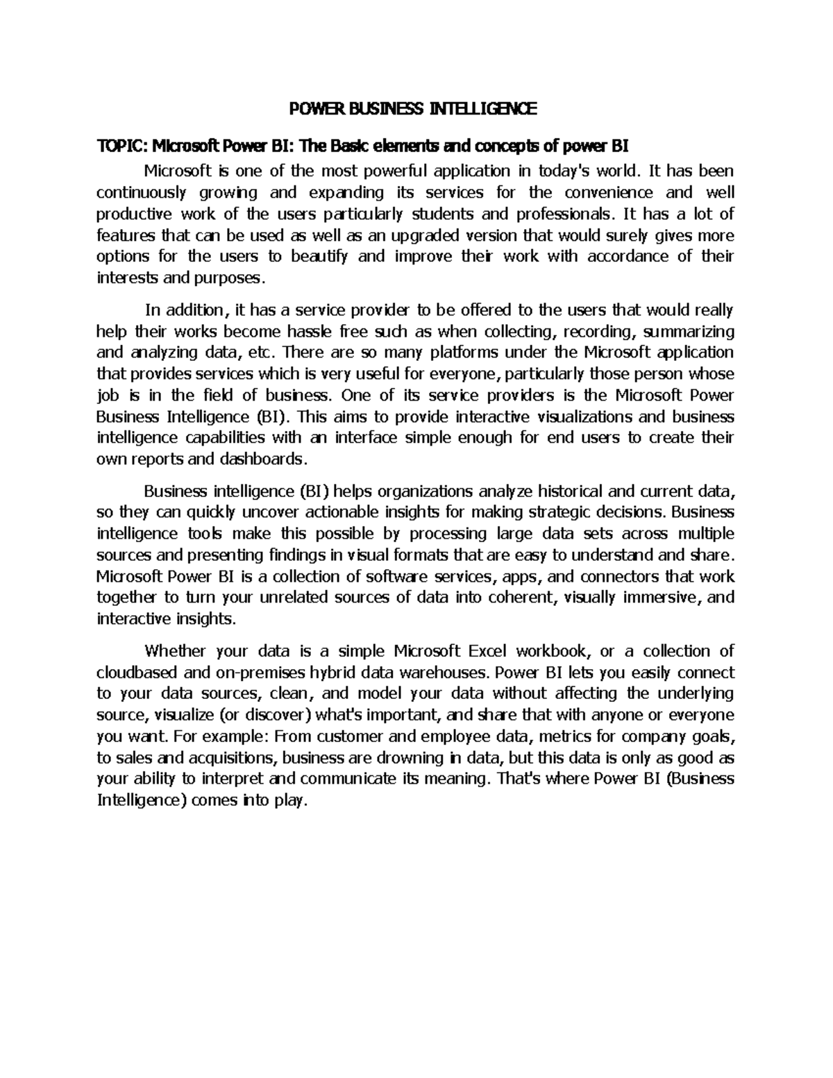 Power Business Intelligence - POWER BUSINESS INTELLIGENCE TOPIC ...