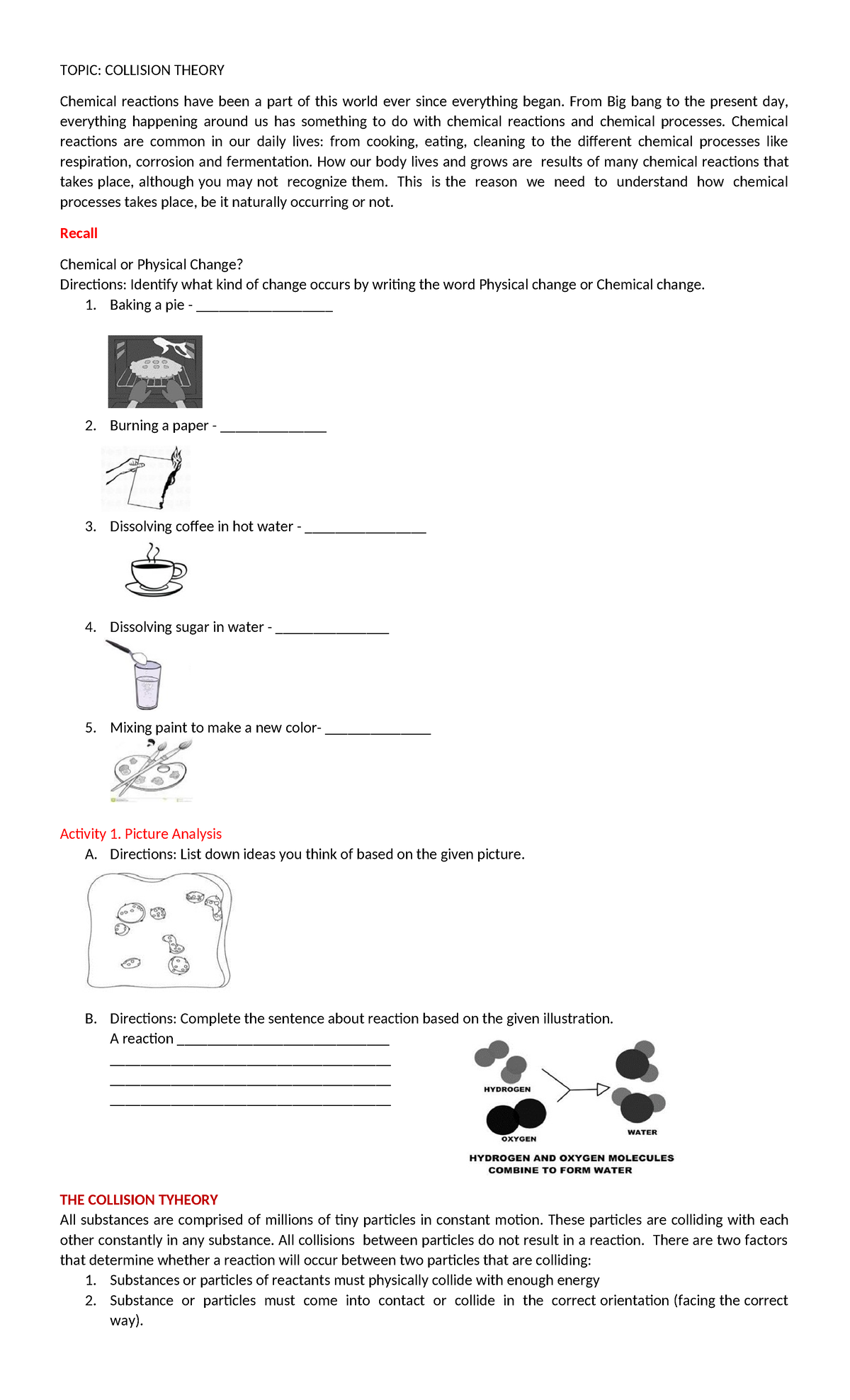 Physical Science Collision Theory April 8 2024 - TOPIC: COLLISION ...