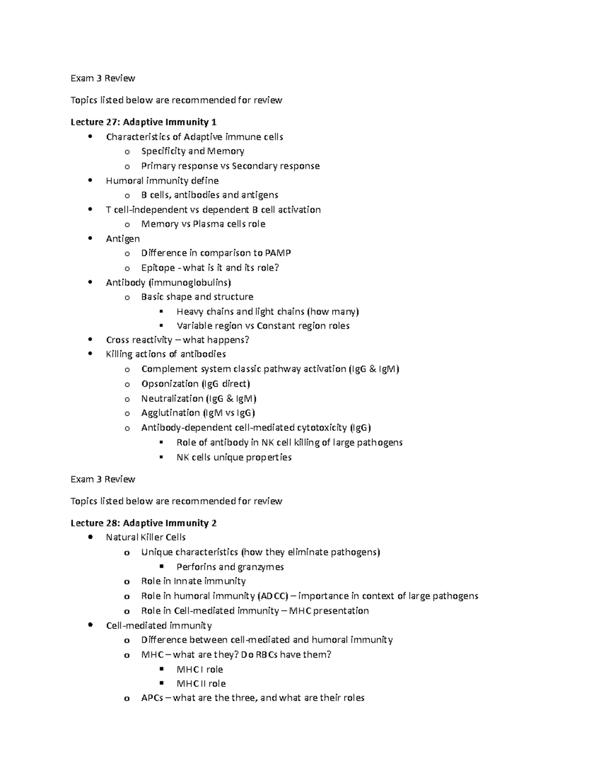 Exam 4 review - Notes - Exam 3 Review Topics listed below are ...
