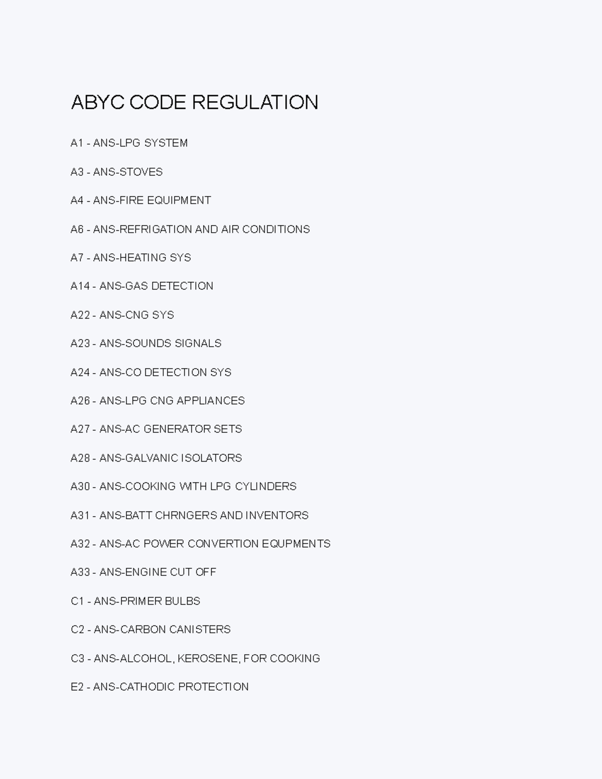 ABYC CODE Regulation - NURS 600 - ABYC CODE REGULATION A1 - ANS-LPG ...