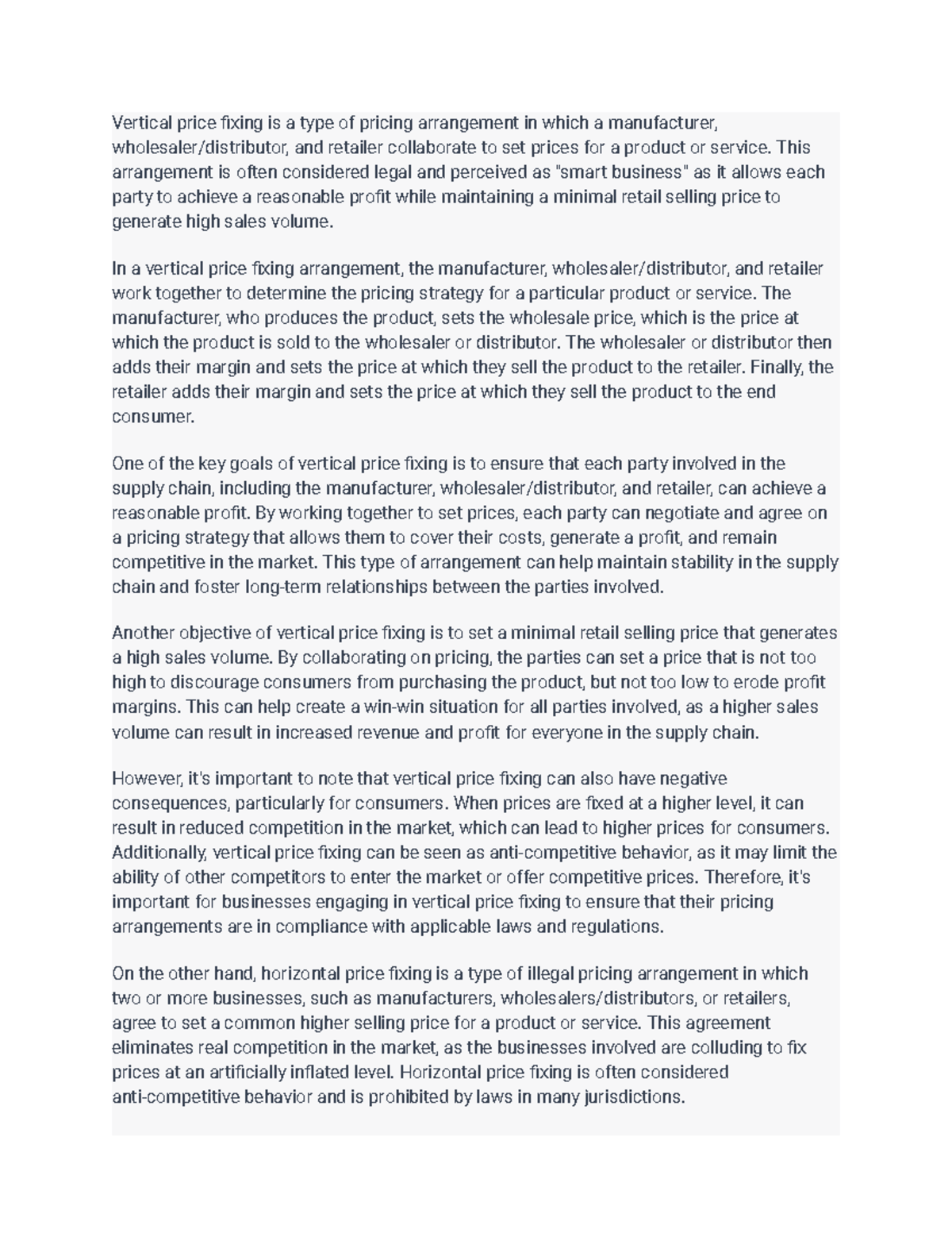 MKT2210 lecture notes 159 - Vertical price fixing is a type of pricing ...