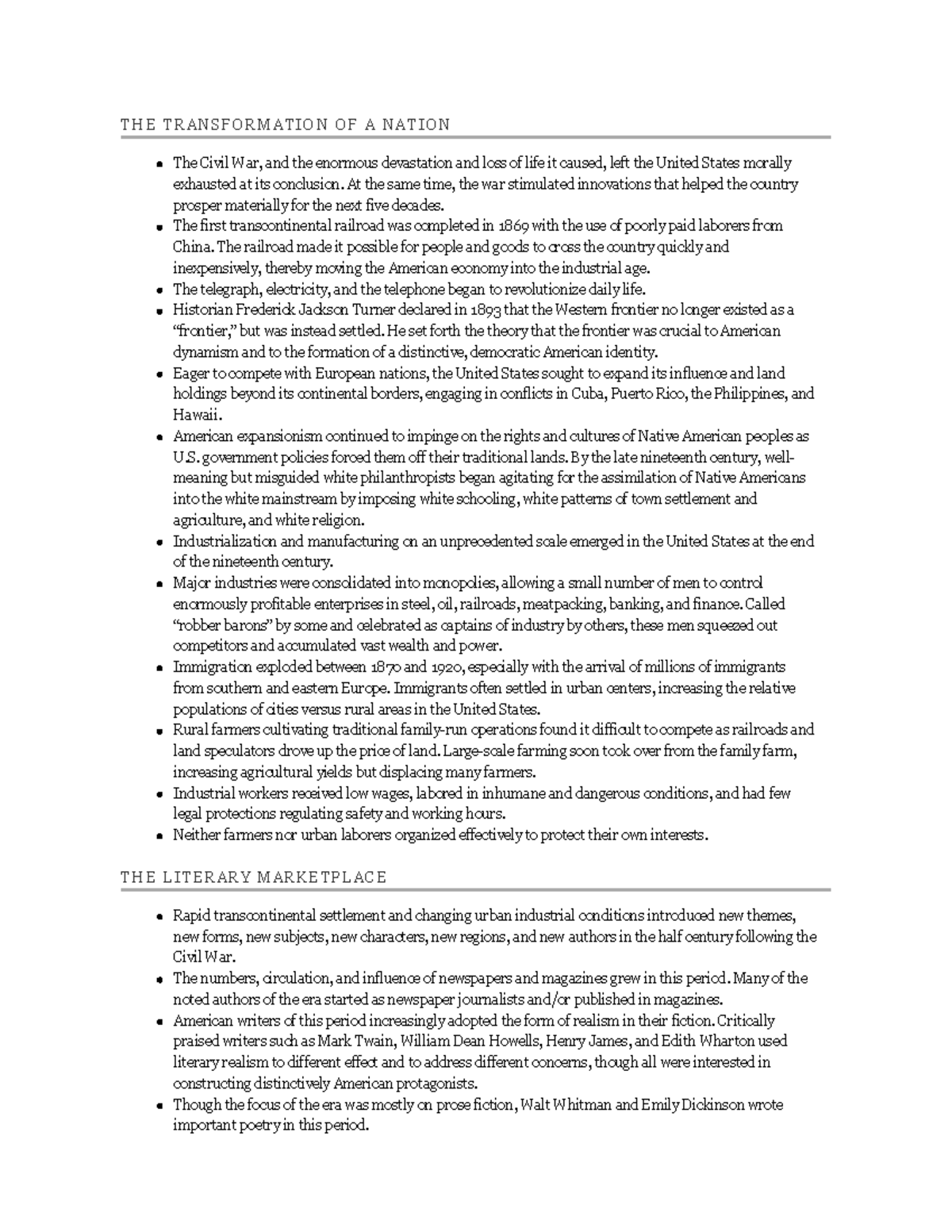 ENGL 3355 Unit 4 Summary - THE TRANSFORMATION OF A NATION The Civil War ...