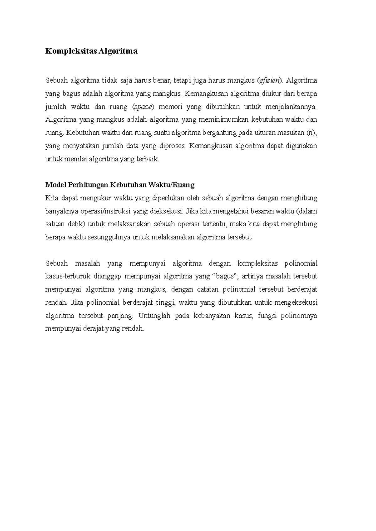 Kompleksitas Algoritma - Kompleksitas Algoritma Sebuah algoritma tidak ...