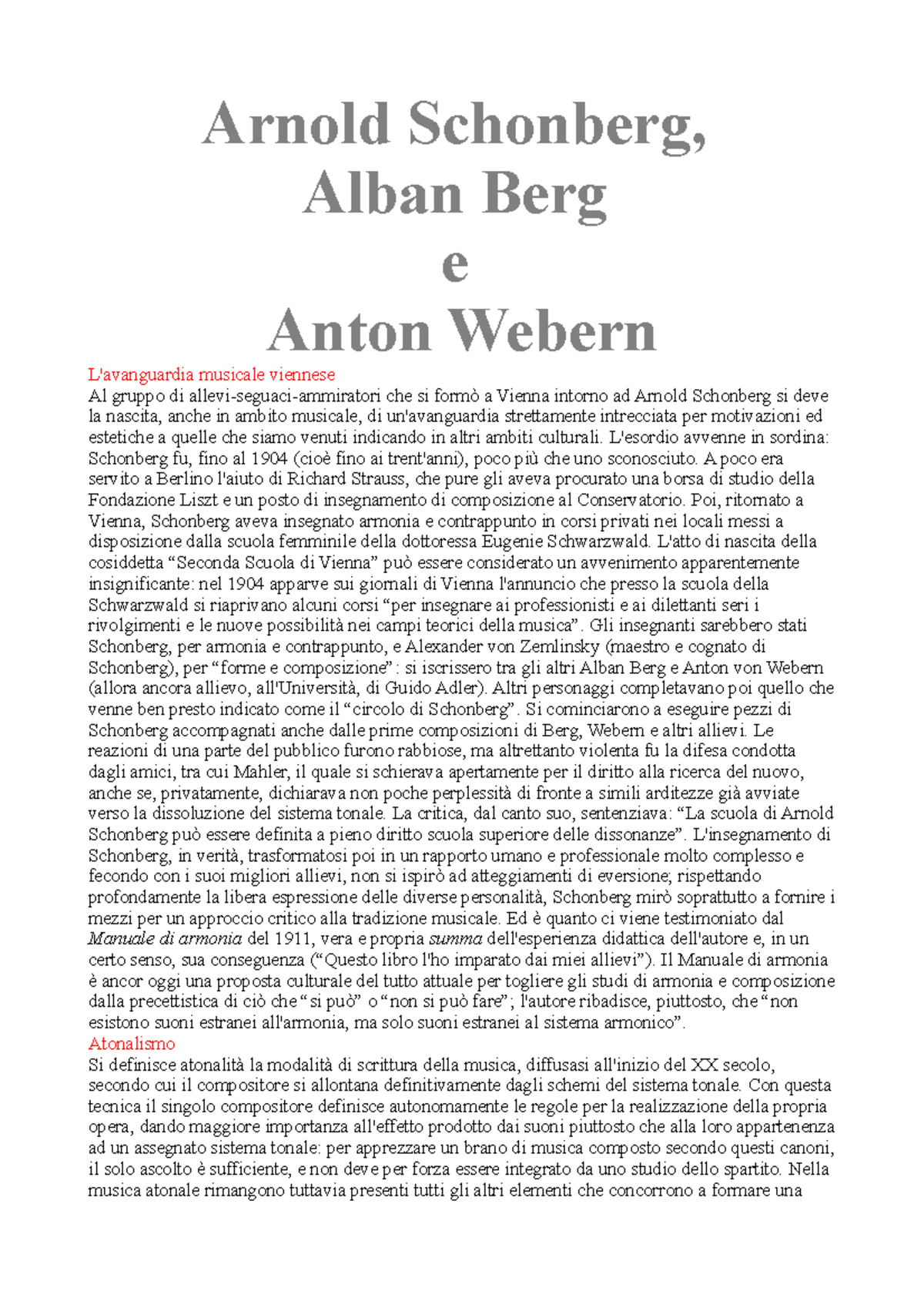 Arnold Schonberg, Alban Berg e Anton Webern - Arnold Schonberg, Alban Berg e Anton Webern - Studocu