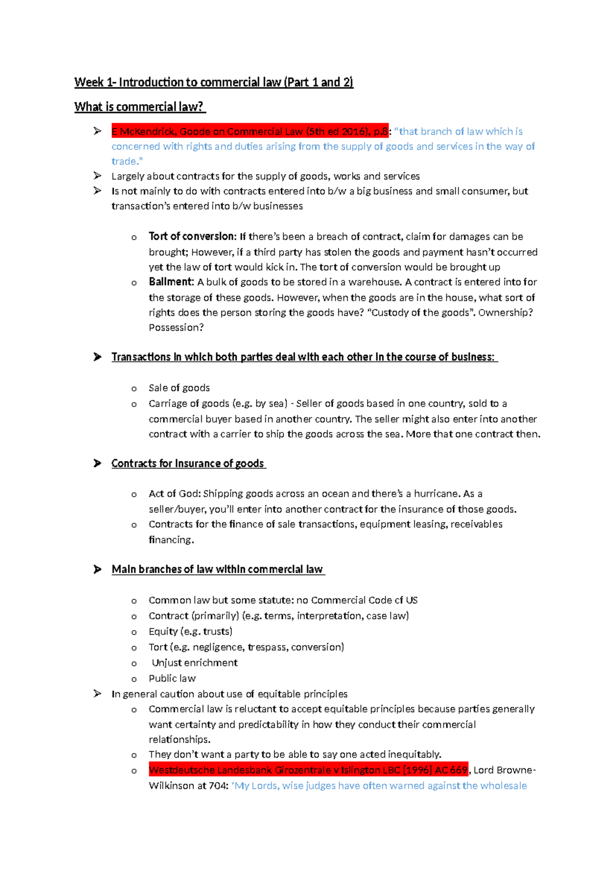 Week 1- commercial law part 1 and 2 - Week 1- Introduction to ...
