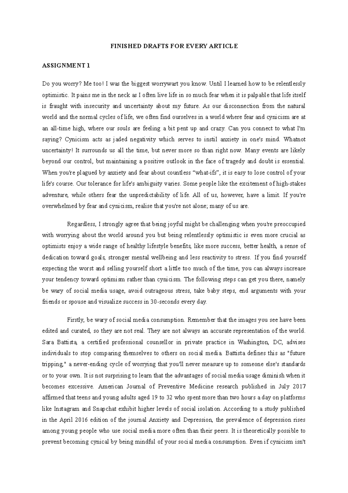 Assignment 1 - this is the most helpful ones - FINISHED DRAFTS FOR ...