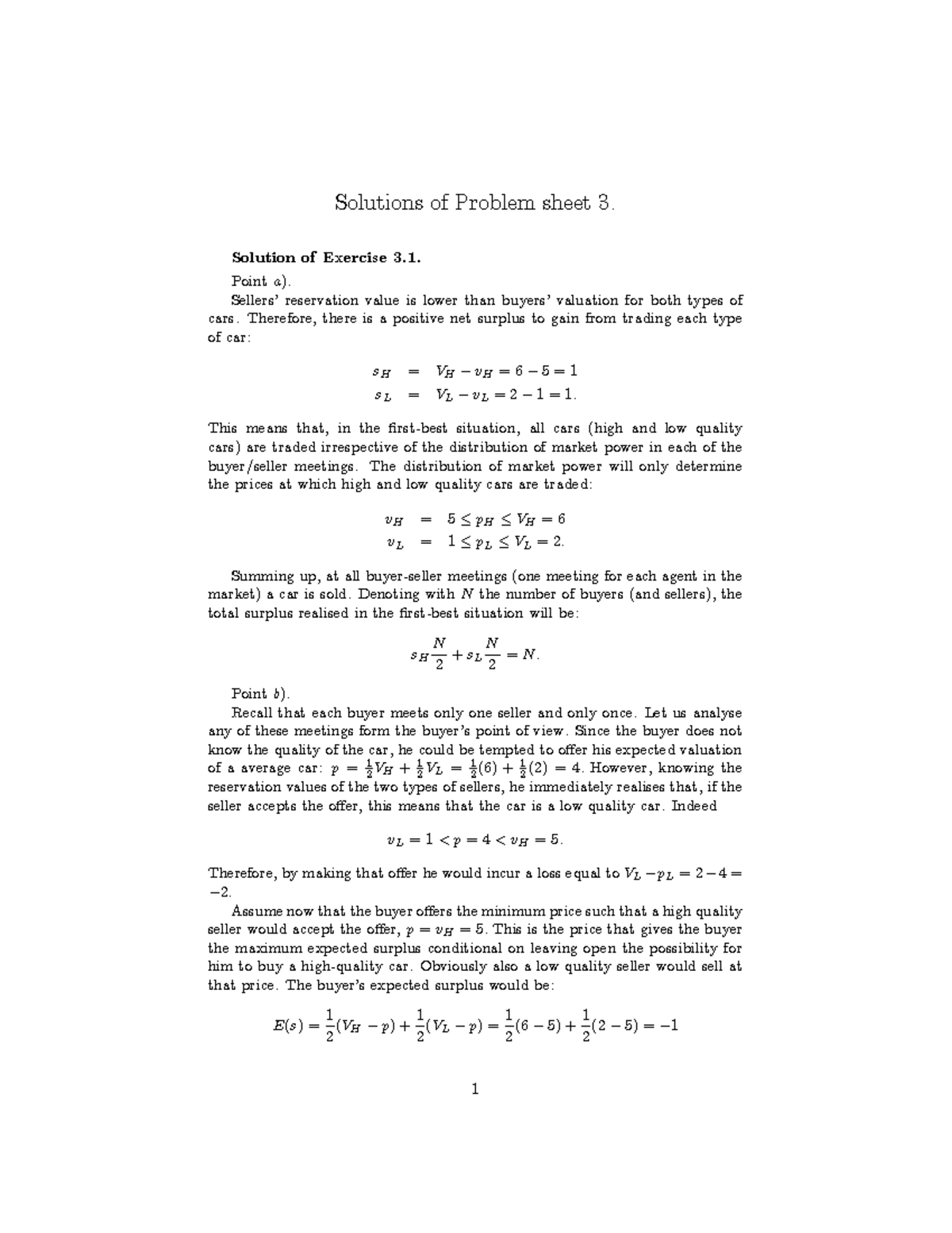 Solutions Problem Sheet 3 - Solutions of Problem sheet 3. Solution of Exercise 3. Point a ...