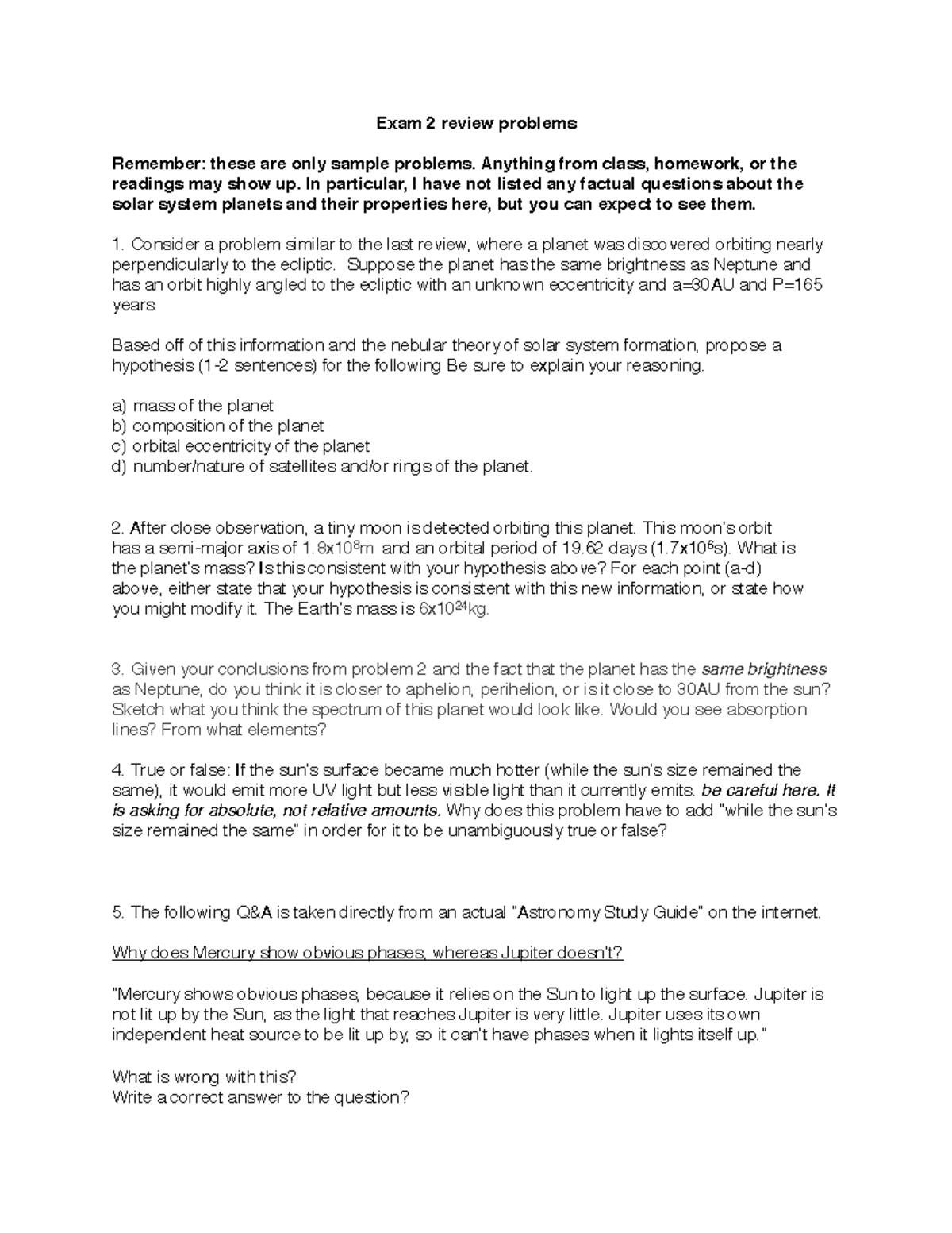 Astronomy Exam2Practice Problems - PHYS 116 - Studocu