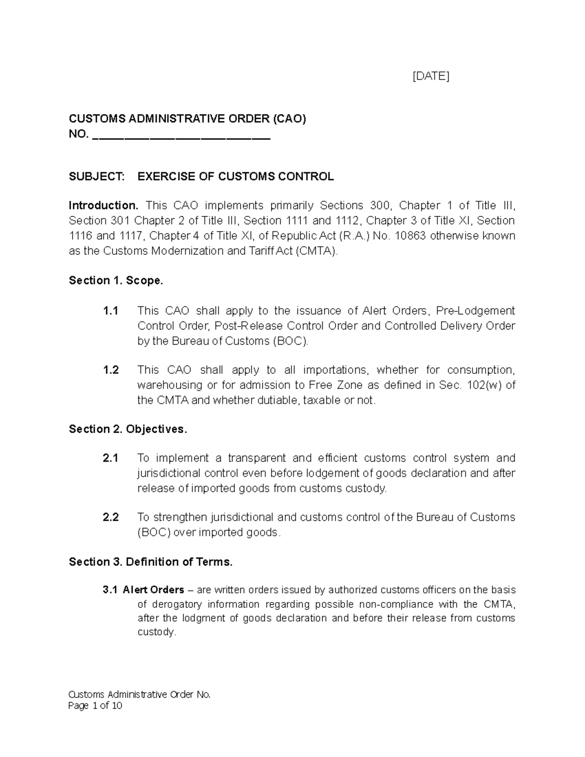 Alert-Orders-and-Risk-Management-in-Customs-Control - [DATE] CUSTOMS ...