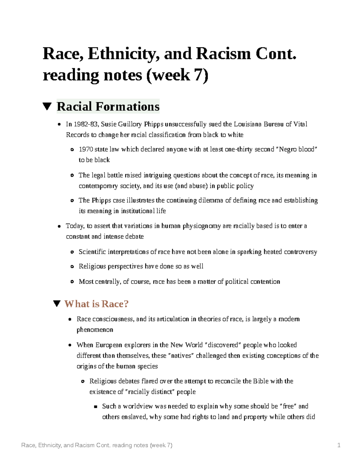 Race Ethnicity and Racism Cont - reading notes (week 7) Racial ...